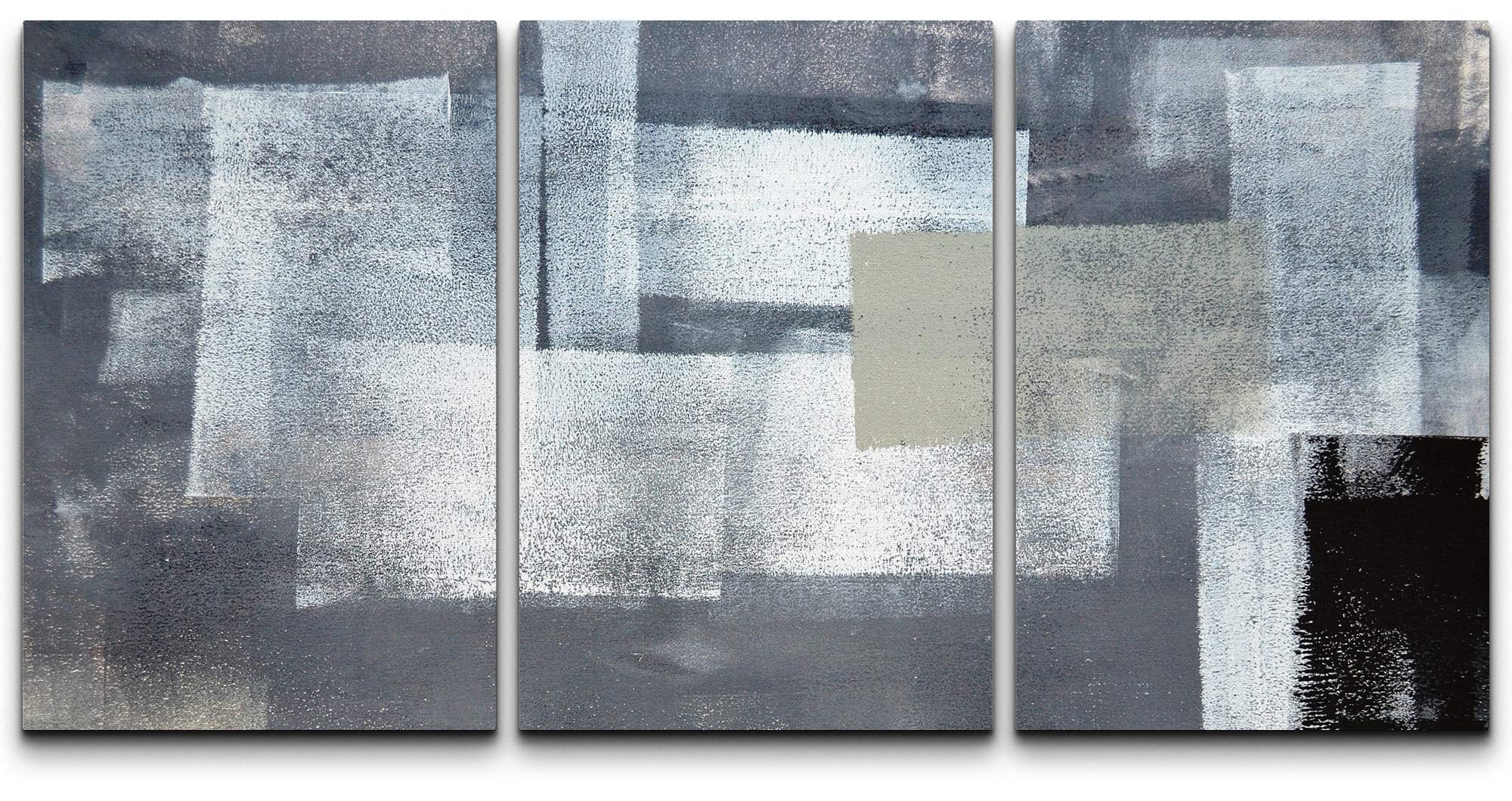 wall26 Canvas Print Wall Art Set Dark Gray, White & Black Color Blocks ...