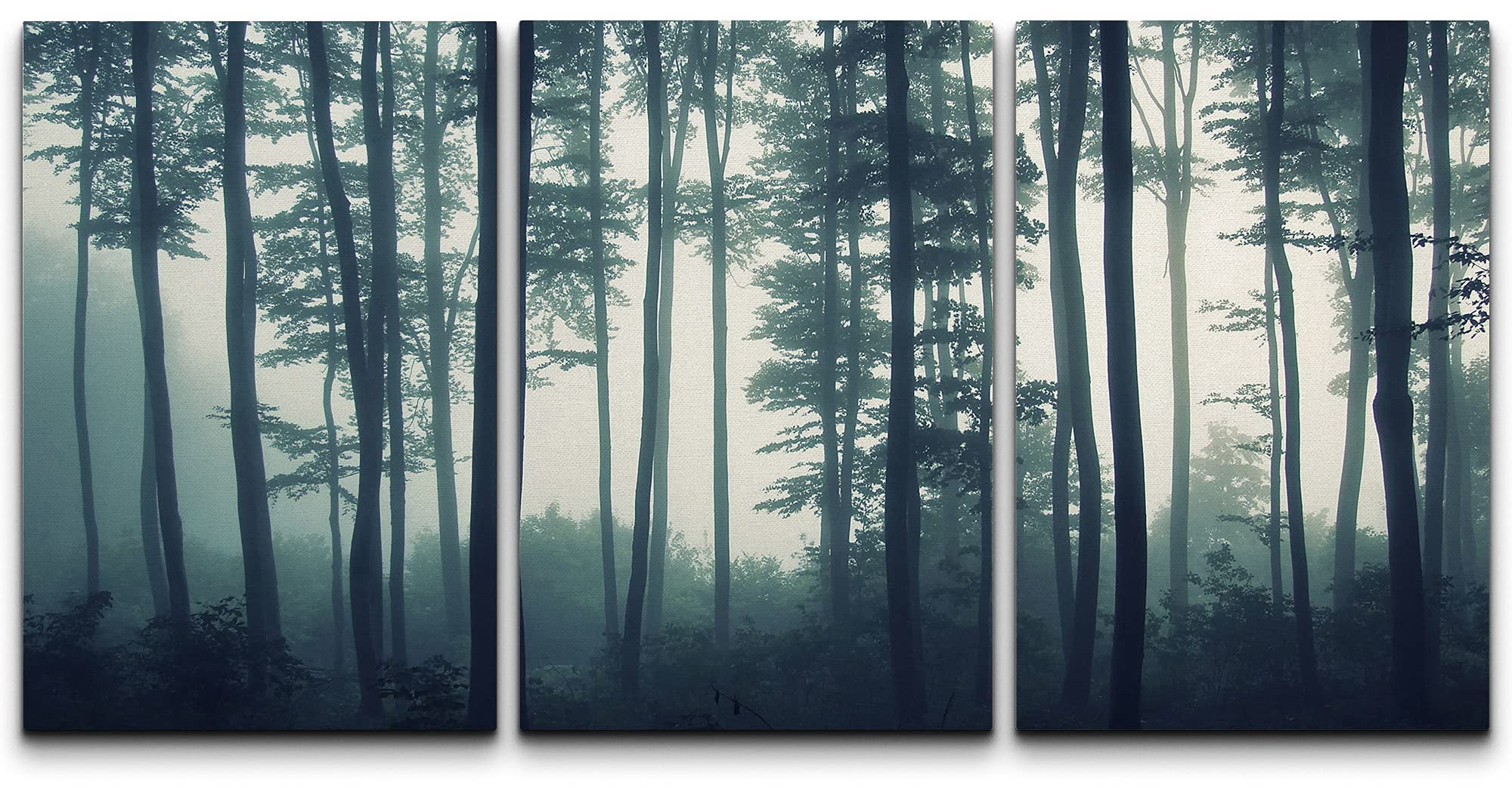 wall26 Canvas Print Wall Art Set Dark Teal Tree Forest in The Fog ...