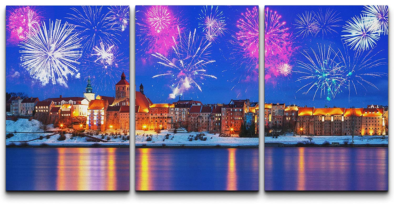 wall26 Canvas Print Wall Art Set European Night Fireworks Festival ...