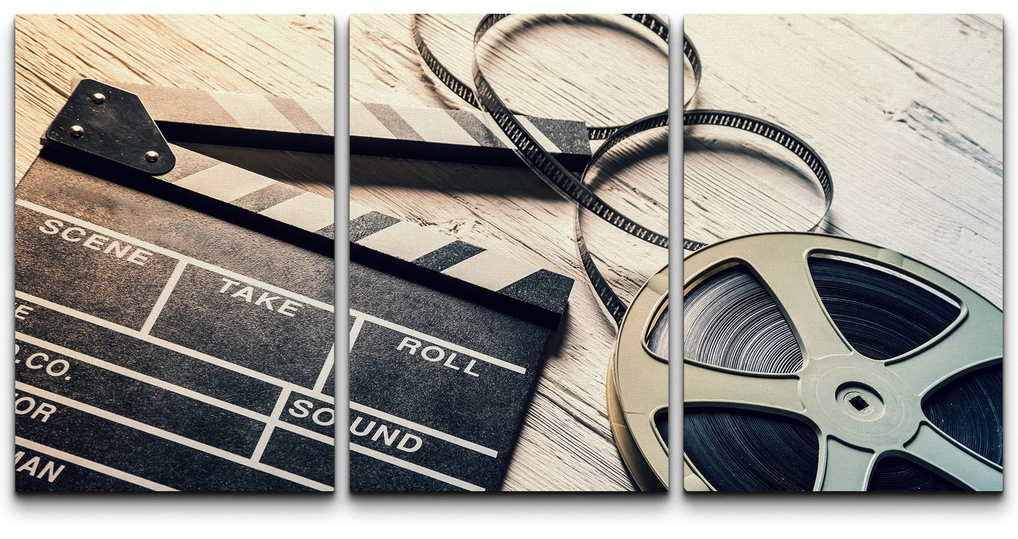 wall26 Canvas Print Wall Art Set Film Camera and Clapper Board on Wood ...