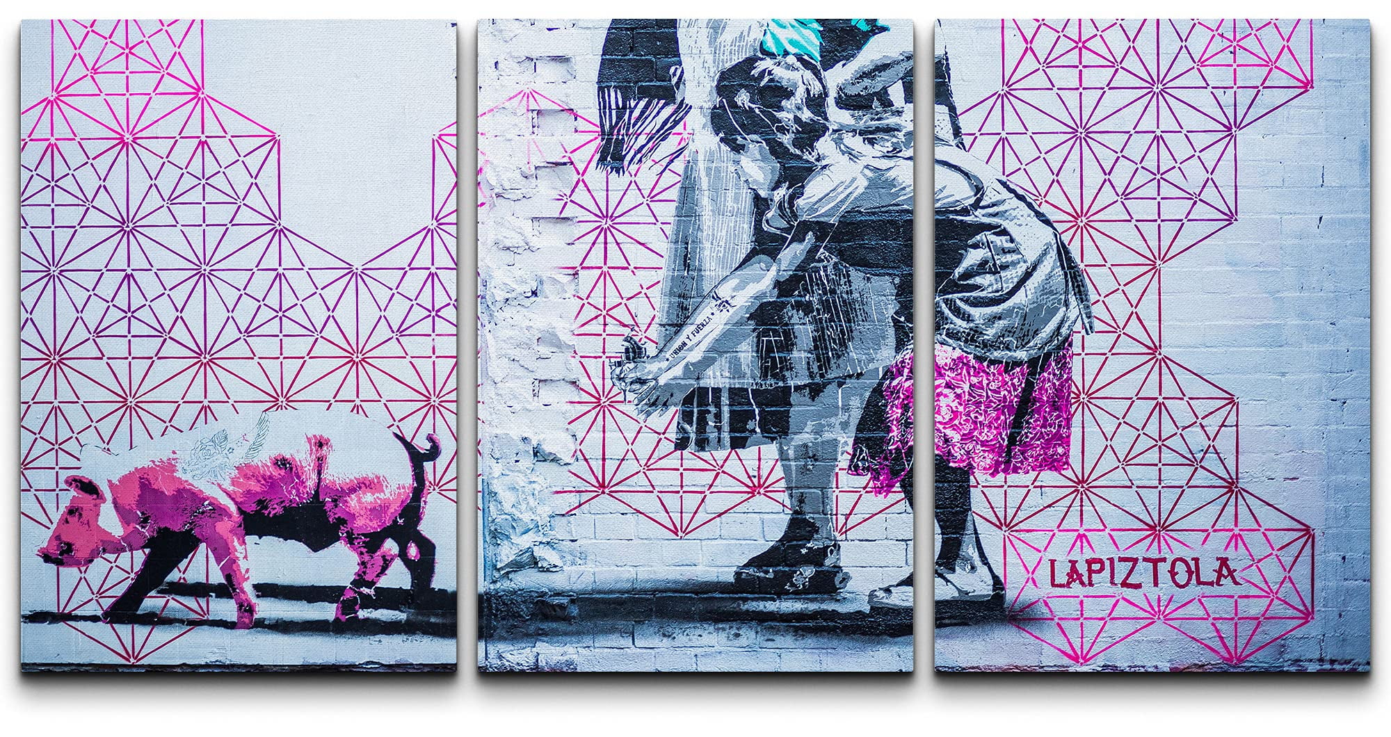 wall26 Canvas Print Wall Art Set Geometric Girl & Pig Triptych Graffiti & Street Art Cities ...