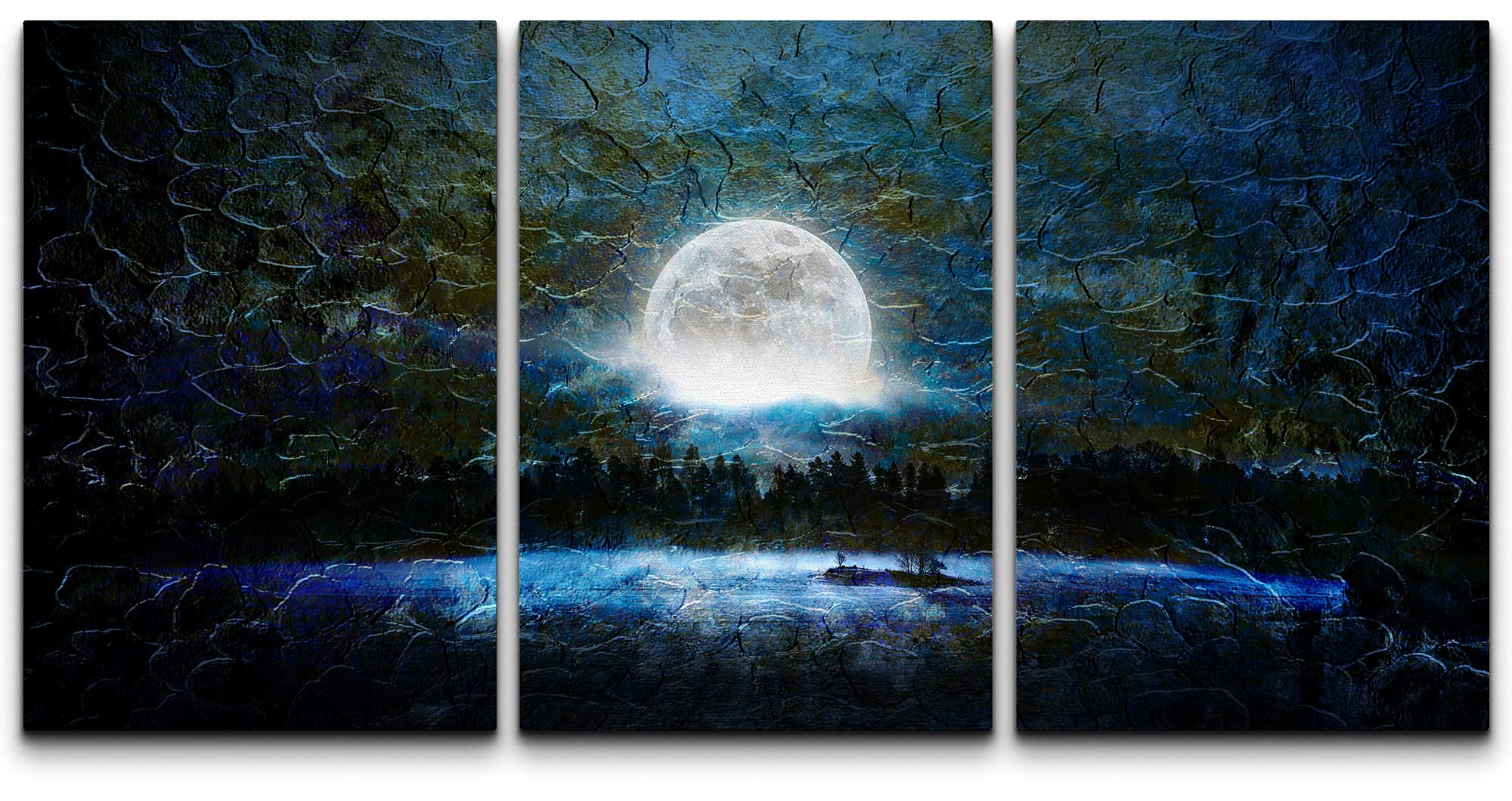 wall26 Canvas Print Wall Art Set Glowing Full Moon with Brush Stroke ...