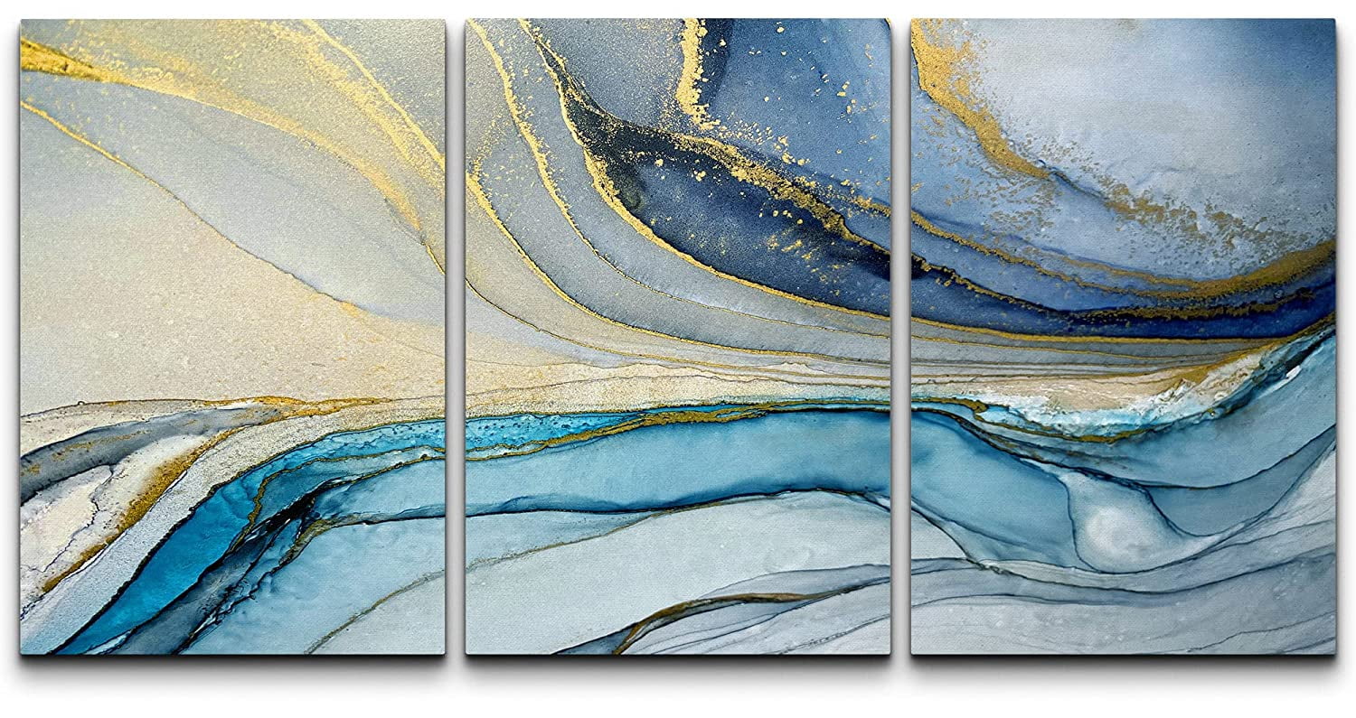 wall26 Canvas Print Wall Art Set Gold Blue Pastel Watercolor Landscape ...