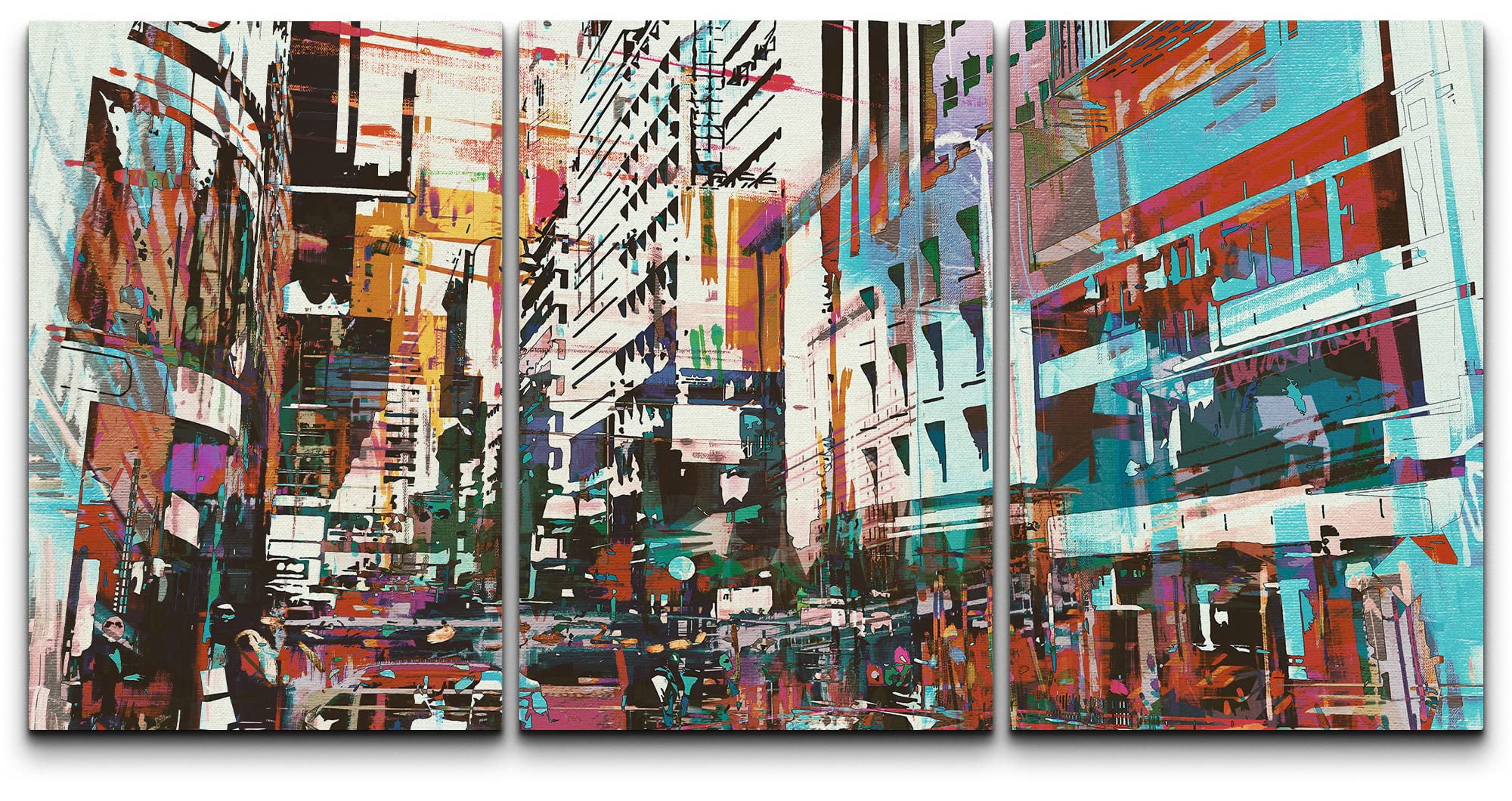 wall26 Canvas Print Wall Art Set Grunge Paint Stroke Rainbow Cityscape ...