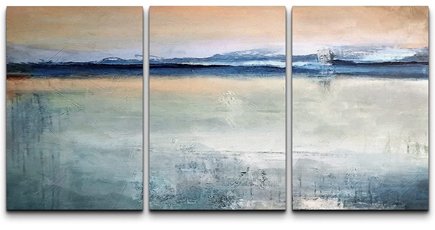 wall26 Canvas Print Wall Art Set Minimal Blue Paint Stroke Landscape ...