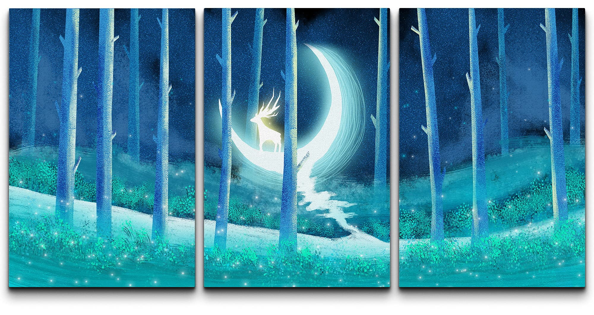 wall26 Canvas Print Wall Art Set Mystic Deer Riding Crescent Moon in ...