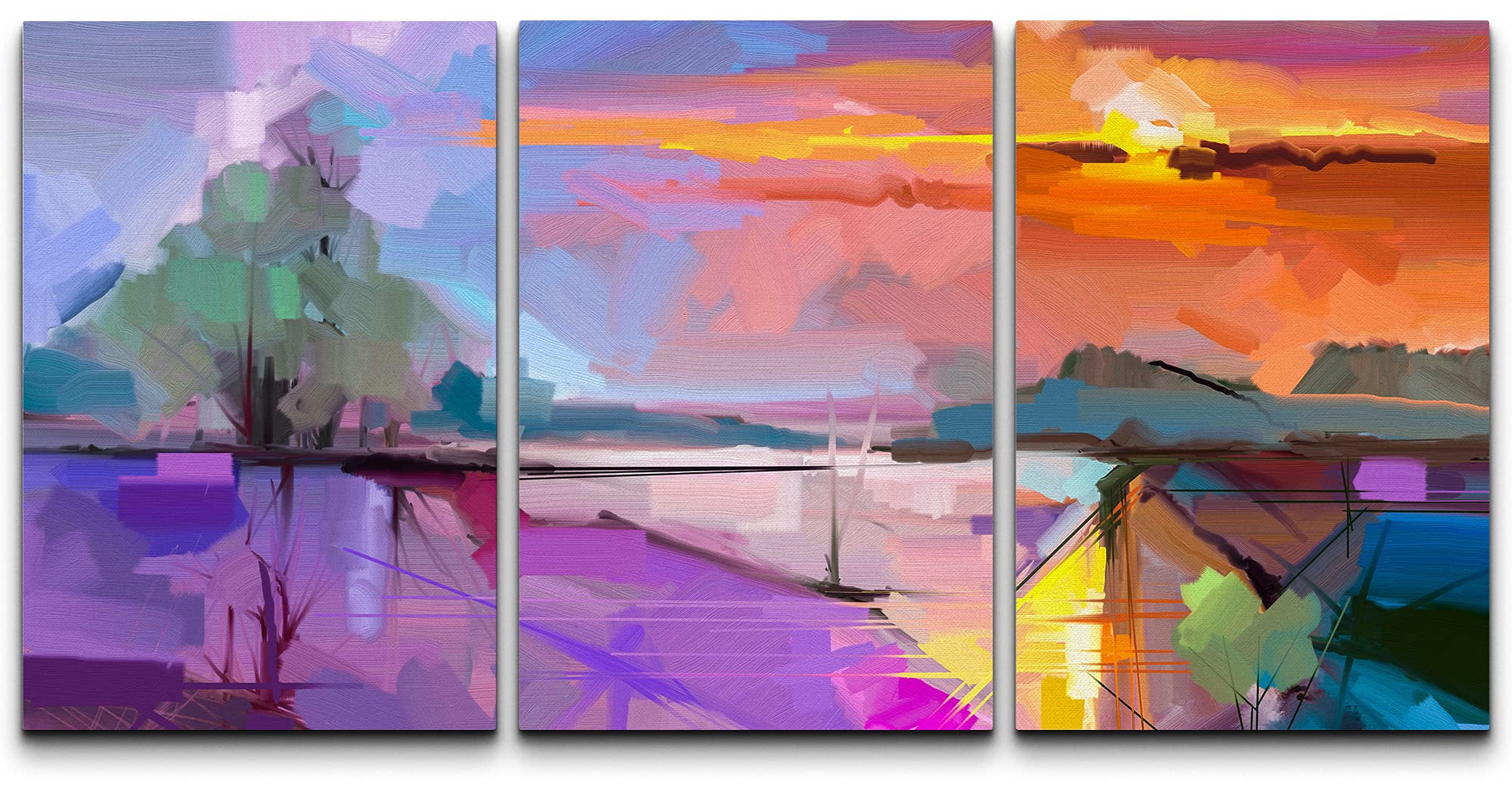wall26 Canvas Print Wall Art Set Paint Stroke Pastel Sunset Pastoral ...