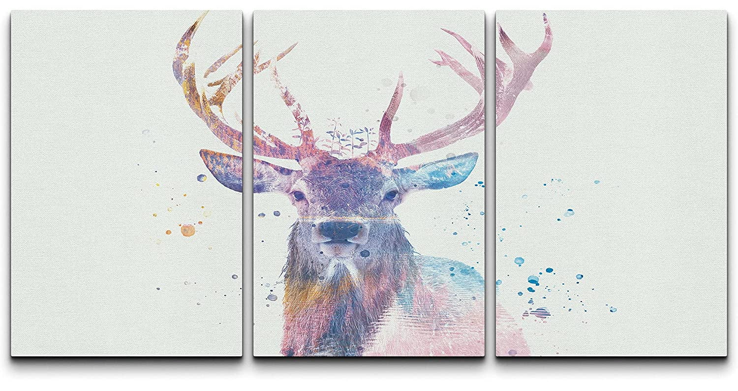 wall26 Canvas Print Wall Art Set Rainbow Watercolor Explosion Deer ...