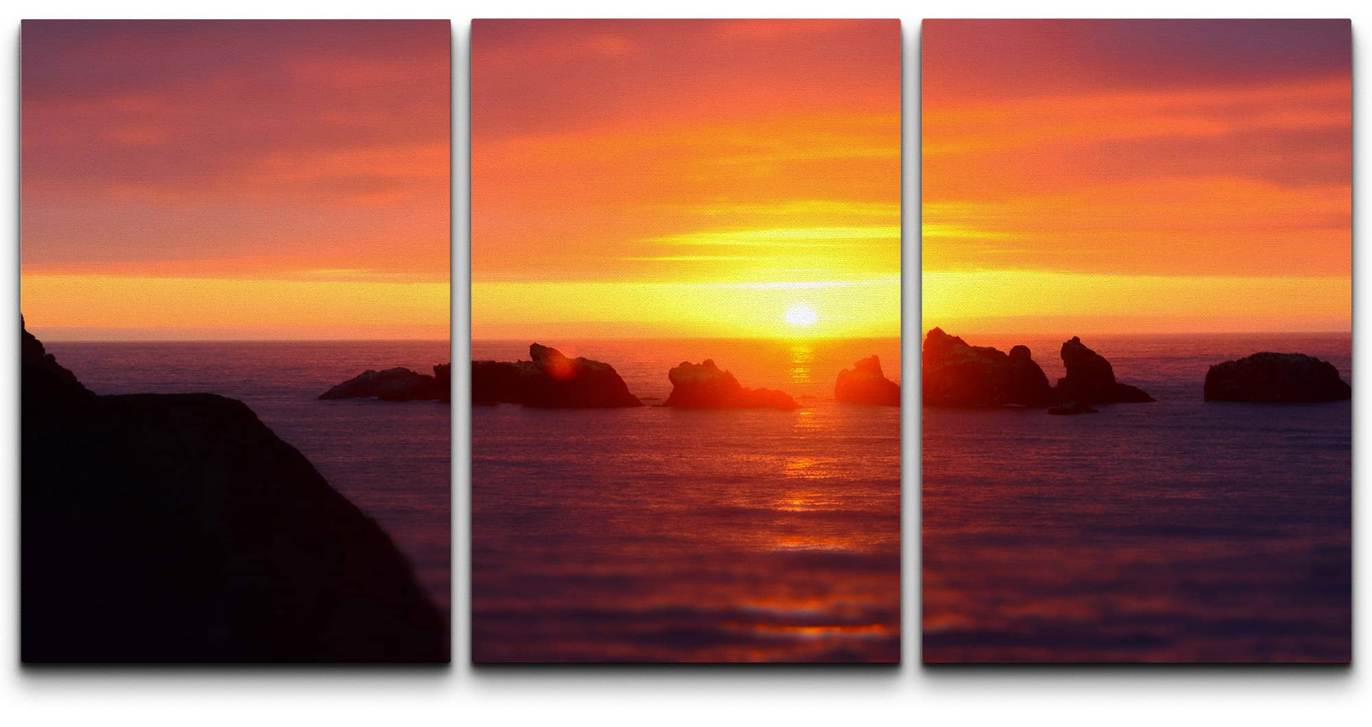 wall26 Canvas Print Wall Art Set Red Sunset Ocean Horizon Landscape ...
