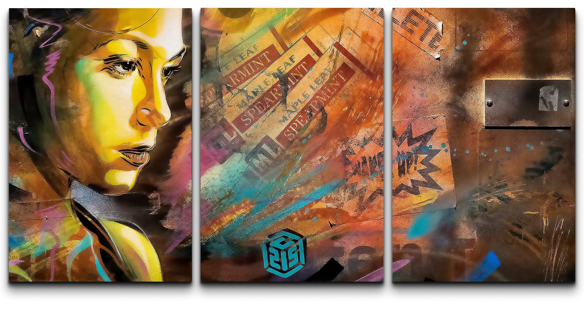 wall26 Canvas Print Wall Art Set Spearmint Woman Triptych Graffiti ...
