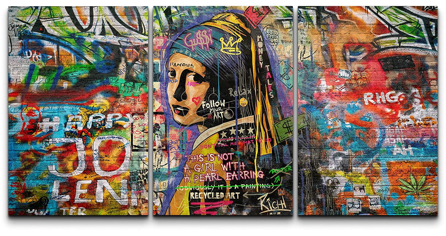 wall26 Canvas Print Wall Art Set Spray Paint Girl & Pearl Earring ...