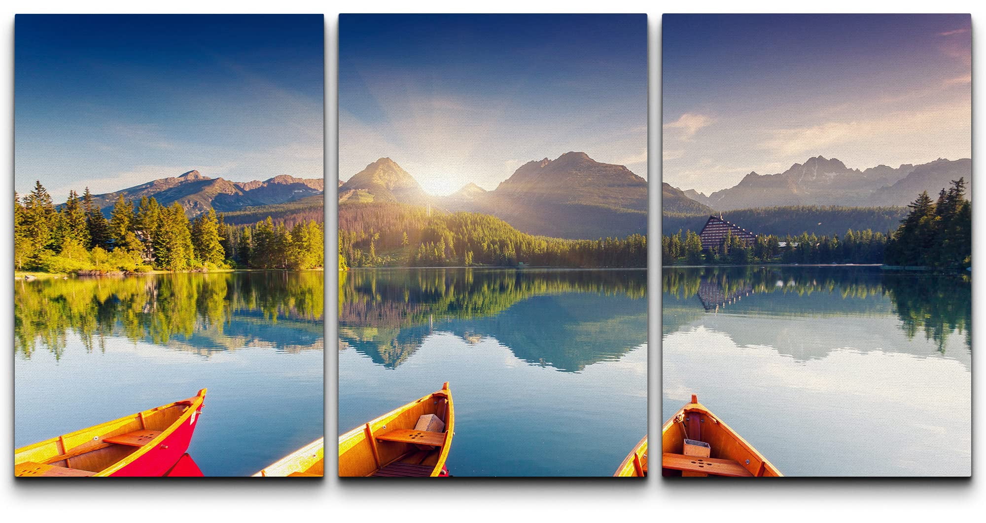 wall26 Canvas Print Wall Art Set Sunset Horizon with Boats on The Lake ...