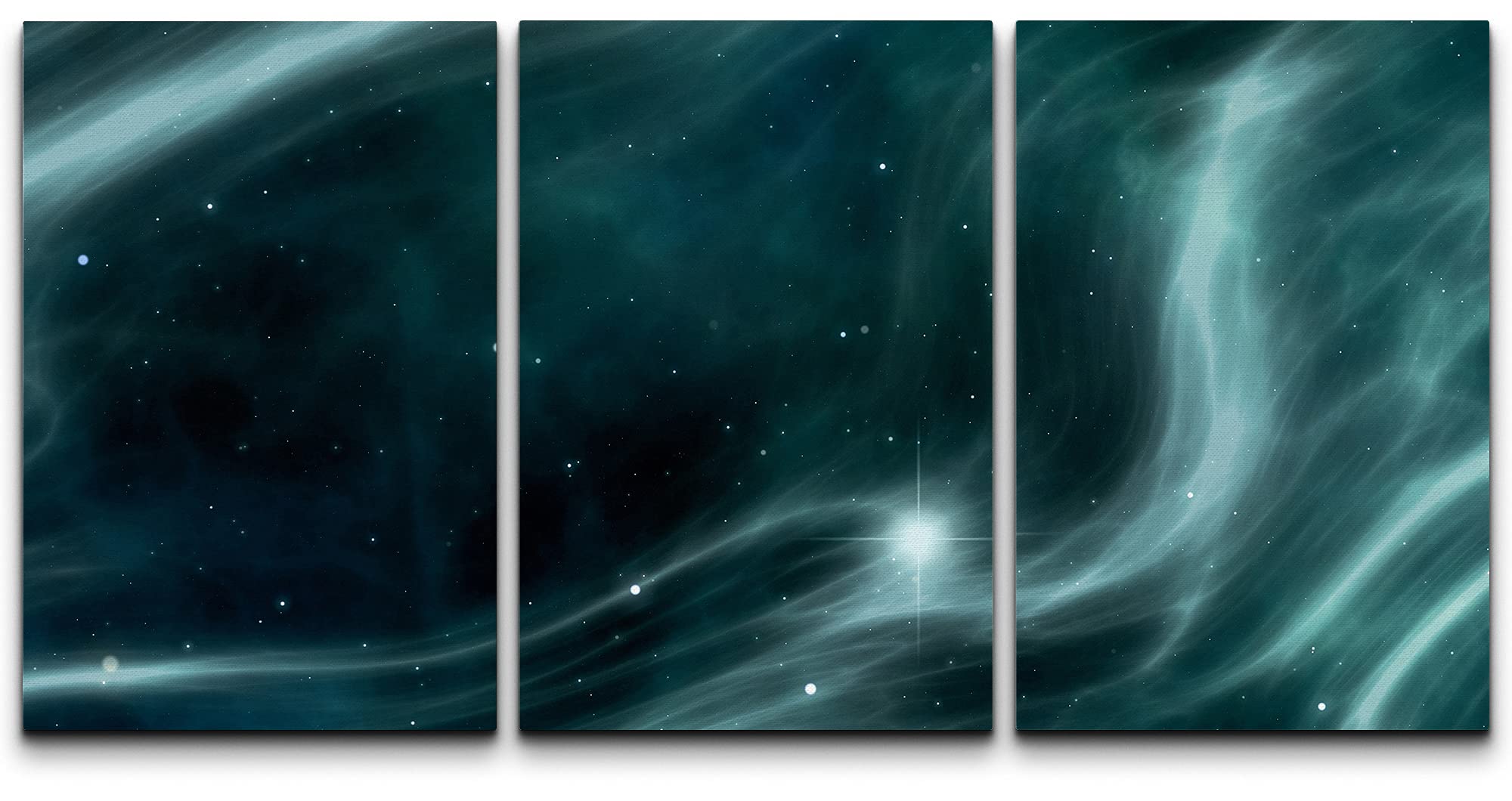 wall26 Canvas Print Wall Art Set Teal & Black Galaxy with Shining White ...