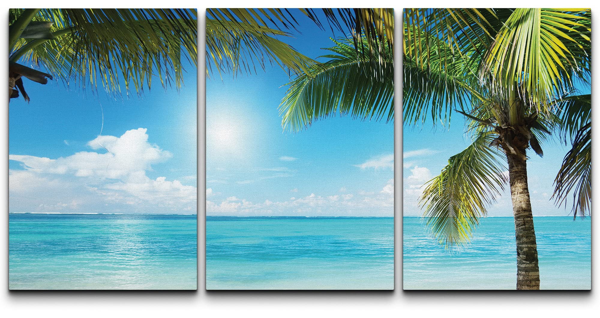 wall26 Canvas Print Wall Art Set Tropical Blue Beach with Palm Trees ...