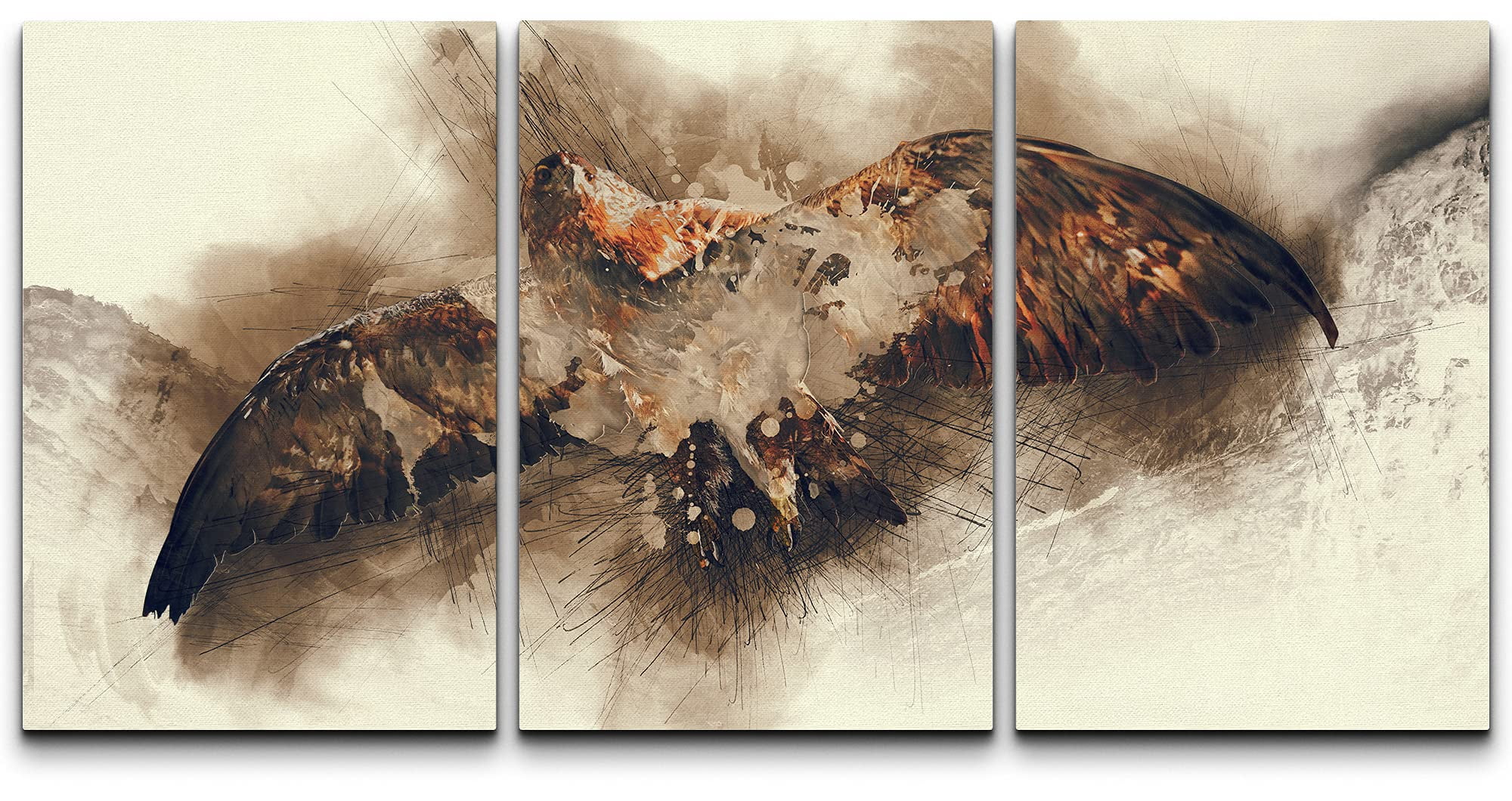 wall26 Canvas Print Wall Art Set Watercolor Paint Splatter Flying Eagle ...