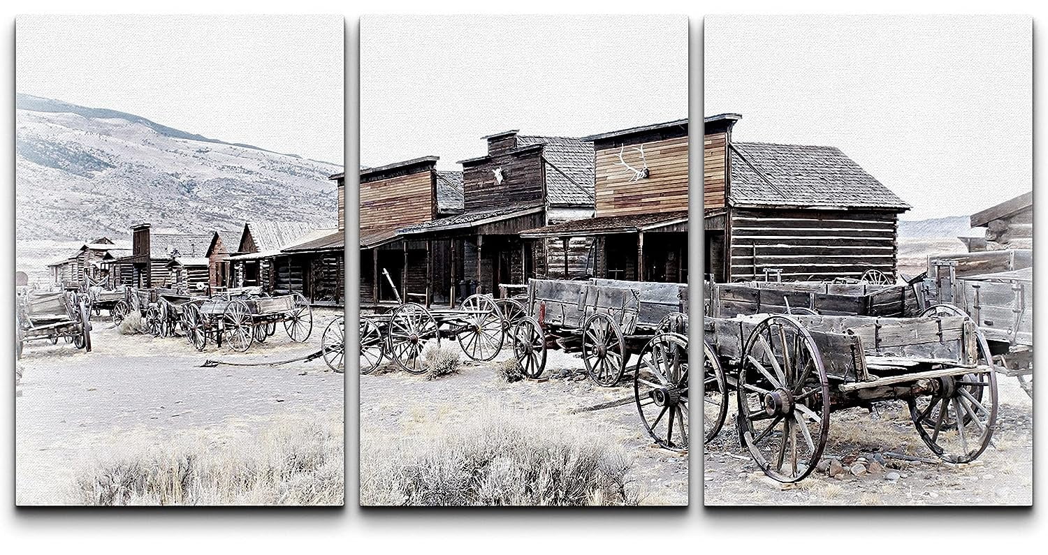wall26 Canvas Print Wall Art Set Wild West Texas Wooden Wagons Nature ...