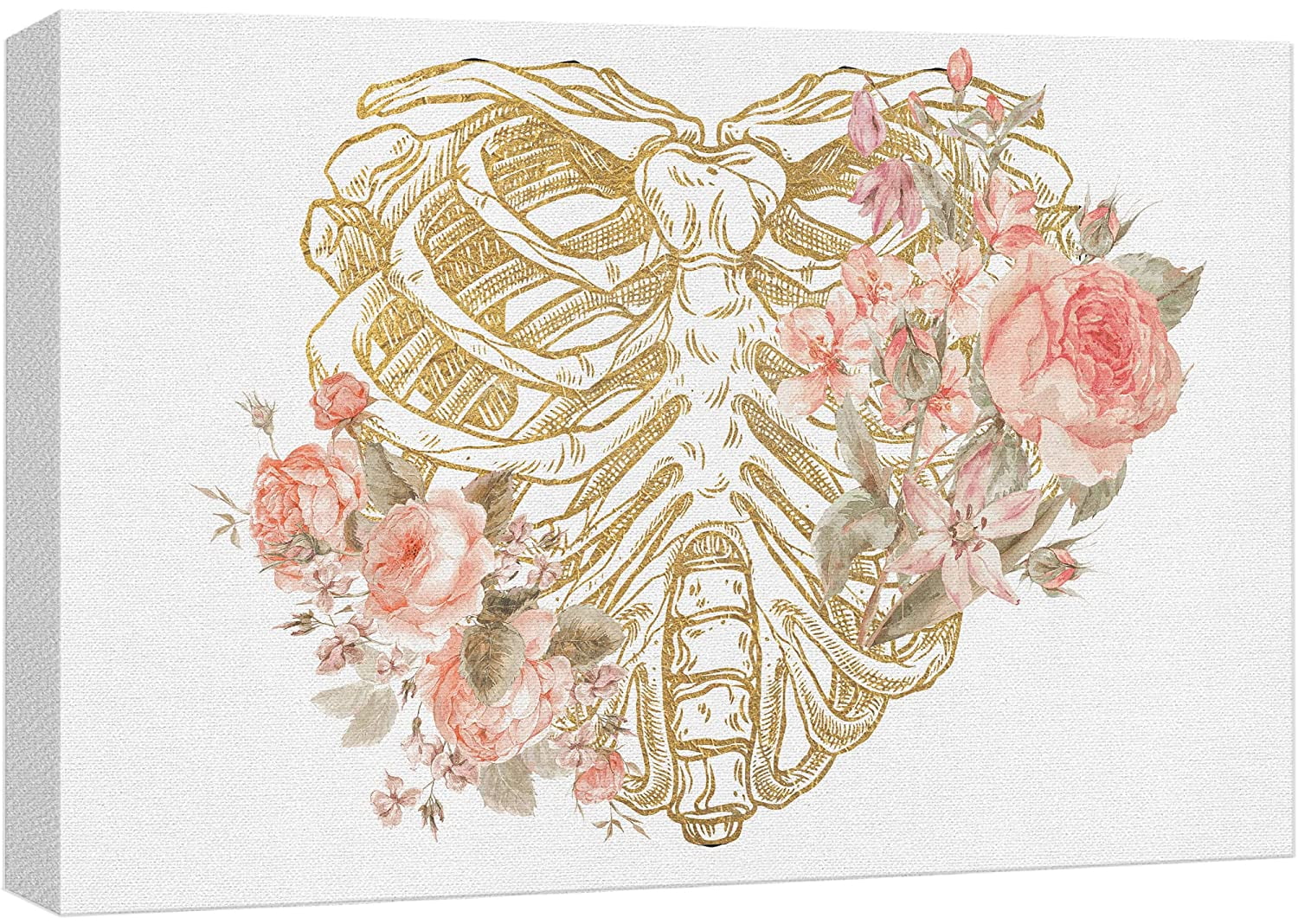 wall26 Canvas Print Wall Art Skeleton Rib Cage Pastel Rose Flowers ...