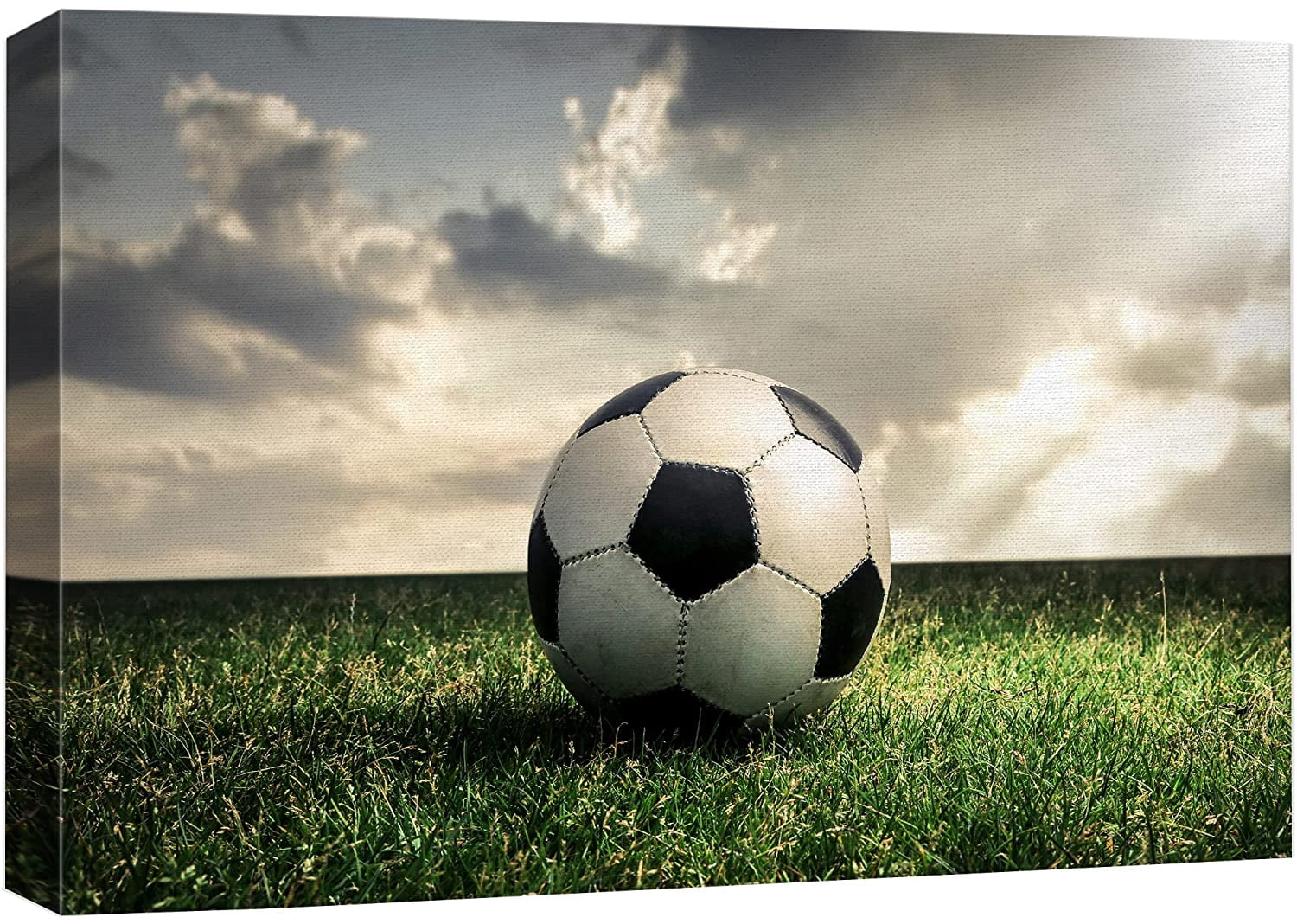 wall26 Canvas Print Wall Art Sunlight Cloudy Sky Soccer Ball Green ...