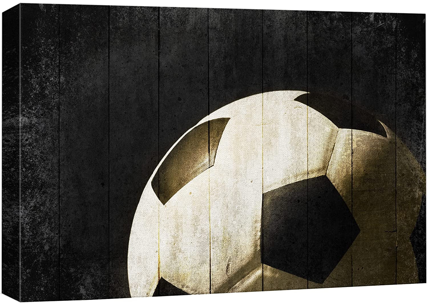 wall26 Canvas Print Wall Art Vintage Retro Dark Wood Panel Soccer Ball ...