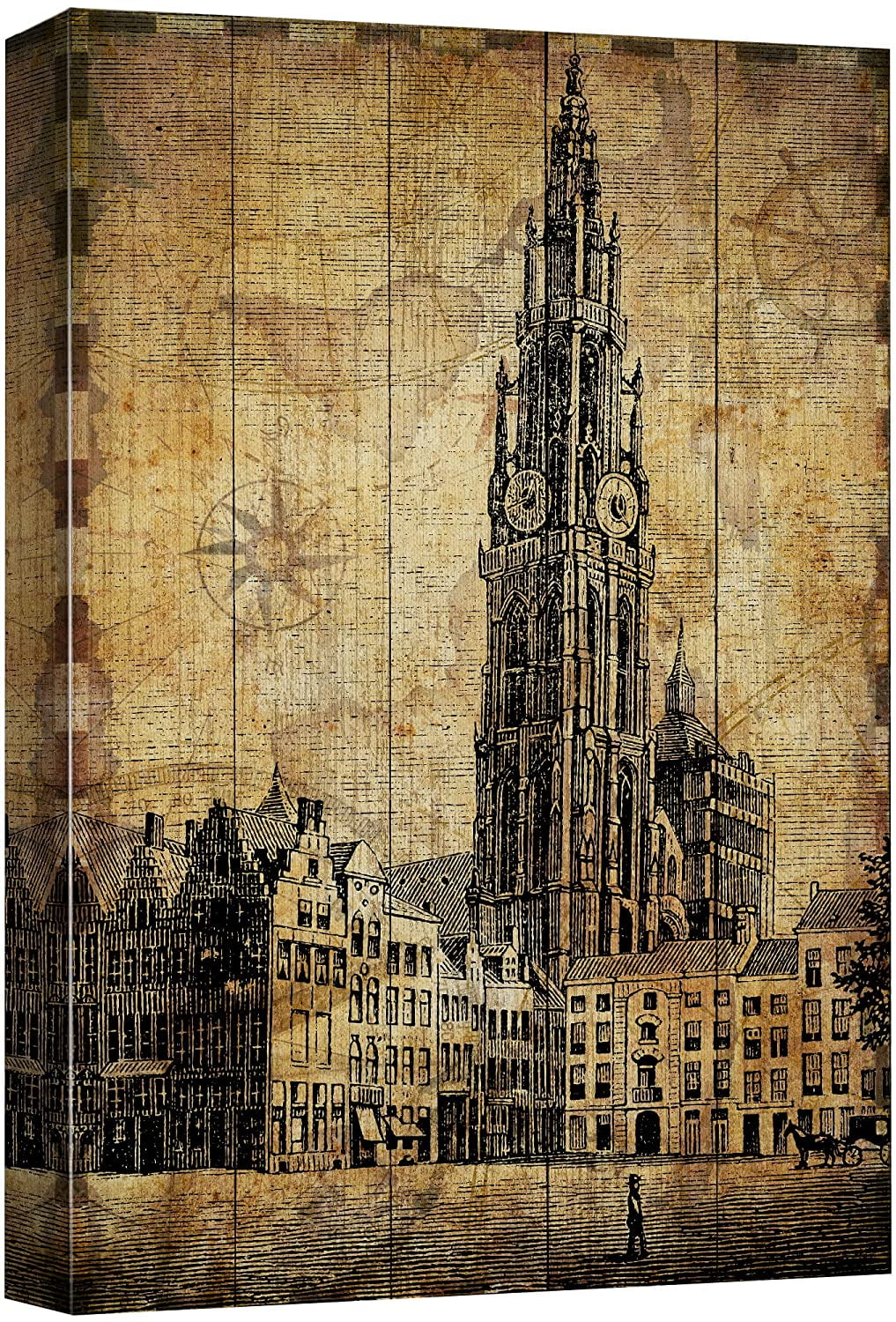 wall26 Canvas Print Wall Art Vintage Wood Panel Big Ben Clock England ...