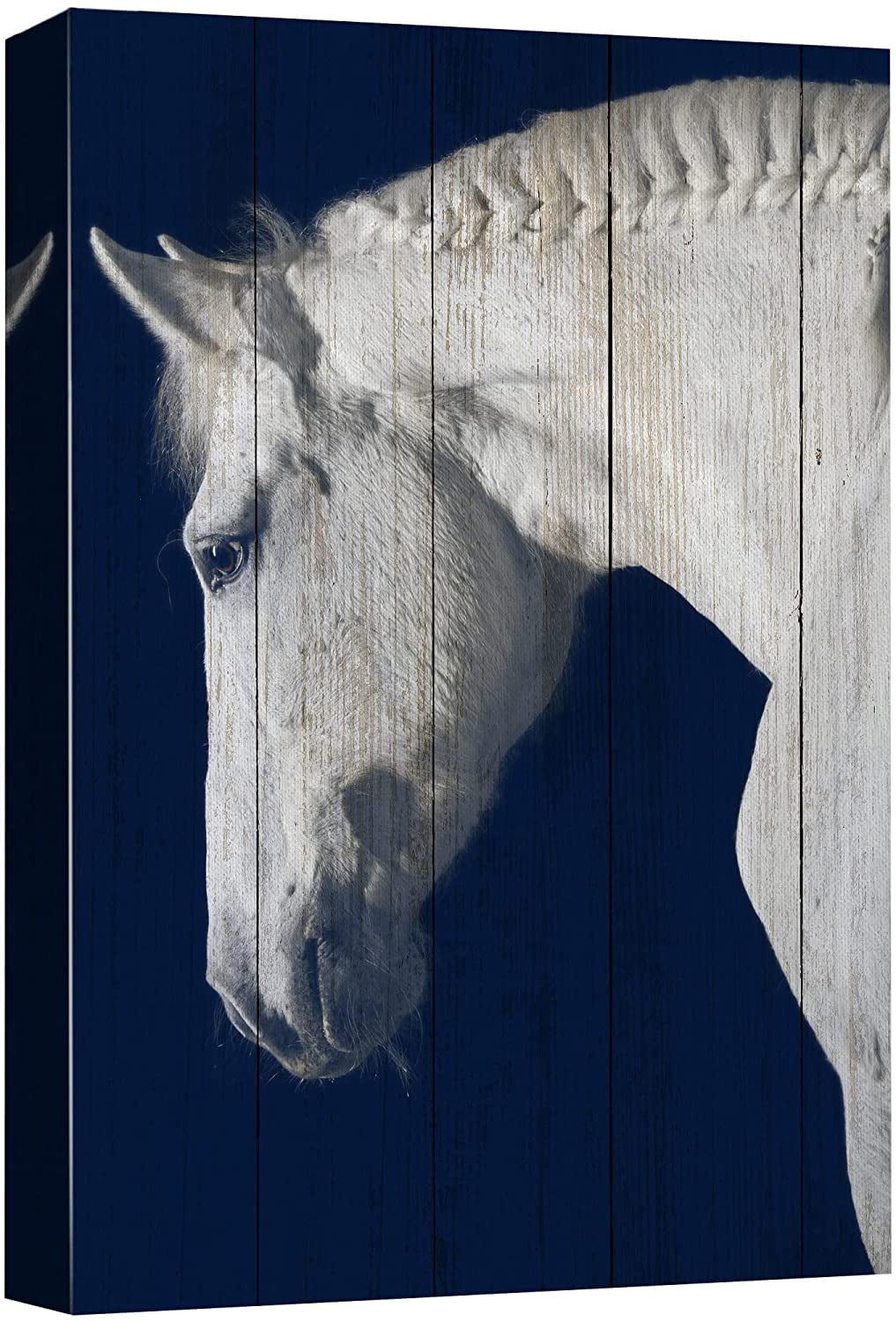 wall26 Canvas Print Wall Art Vintage Wood Panel White Stallion Horse Nature Animals Digital Art ...