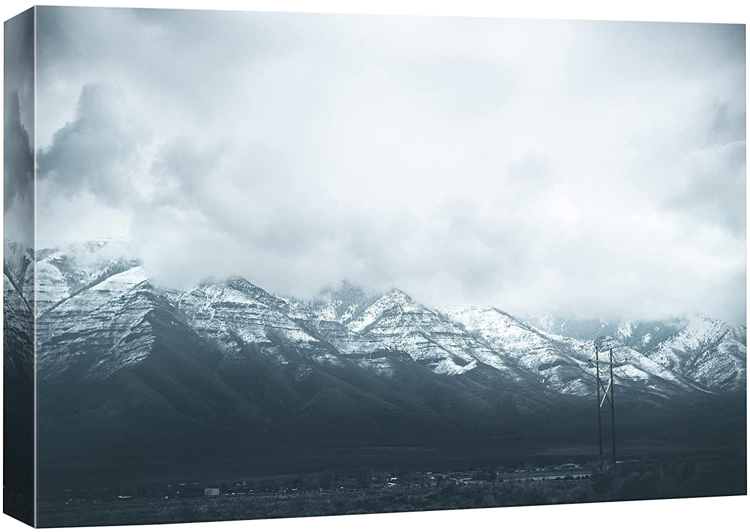 wall26 Canvas Print Wall Art Washed Out Blue Duotone Mountain Ranges ...