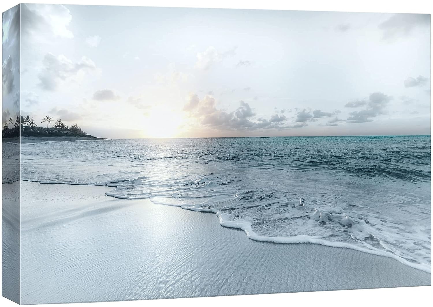 wall26 Canvas Print Wall Art Washed Out Gray Sunset Beach Shoreline ...