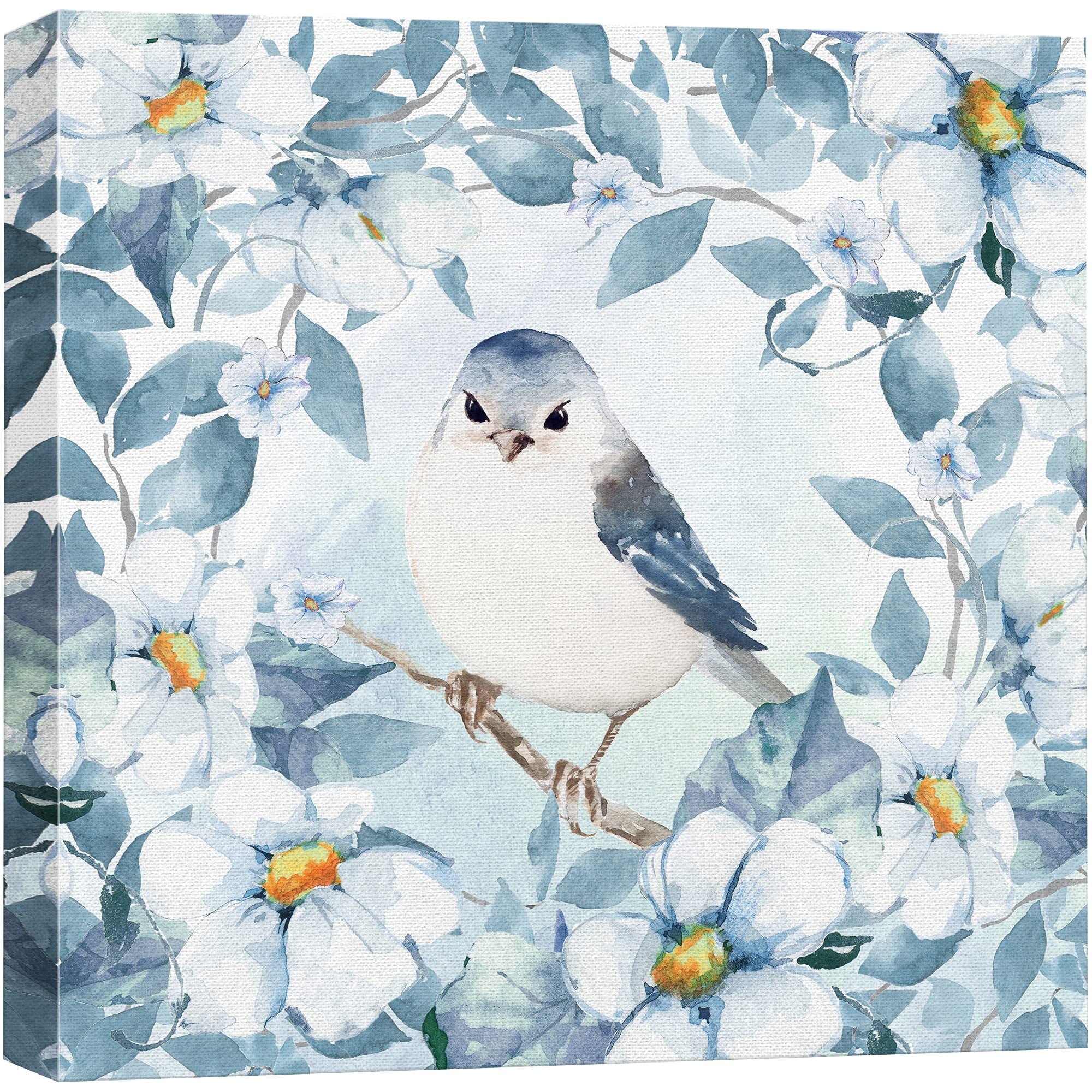 wall26 Canvas Print Wall Art Watercolor Effect Bluebird with Daisy Frame Animals Wildlife ...