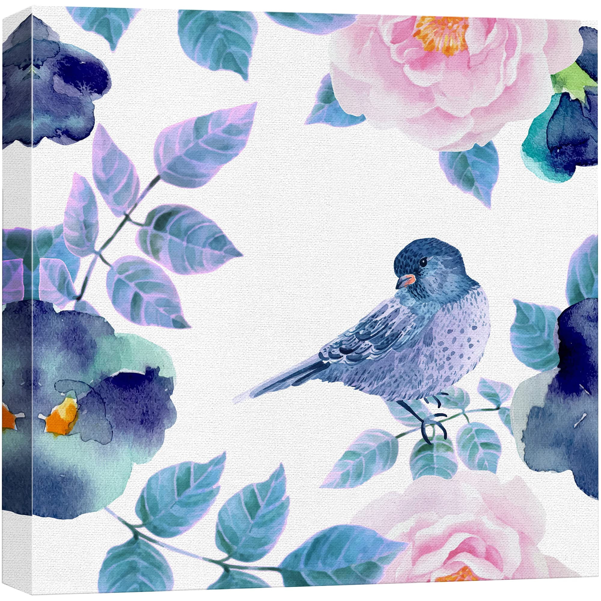 wall26 Canvas Print Wall Art Watercolor Effect Bluebird with Roses Animals Wildlife ...