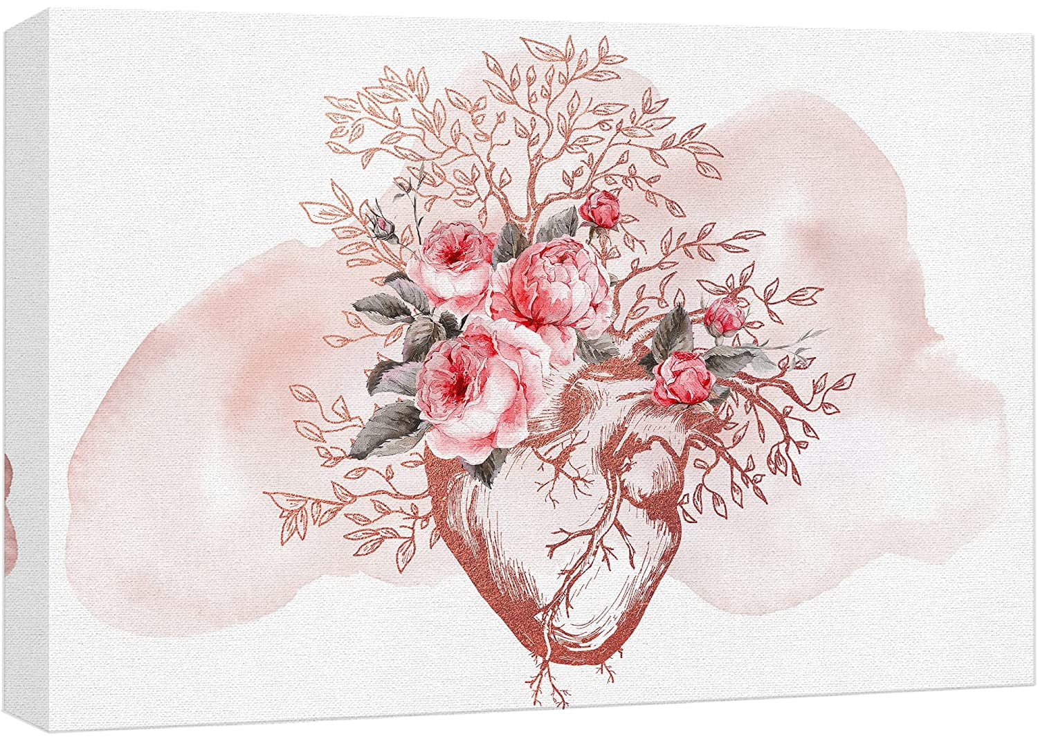 wall26 Canvas Print Wall Art Watercolor Heart Veins Rose Flowers ...