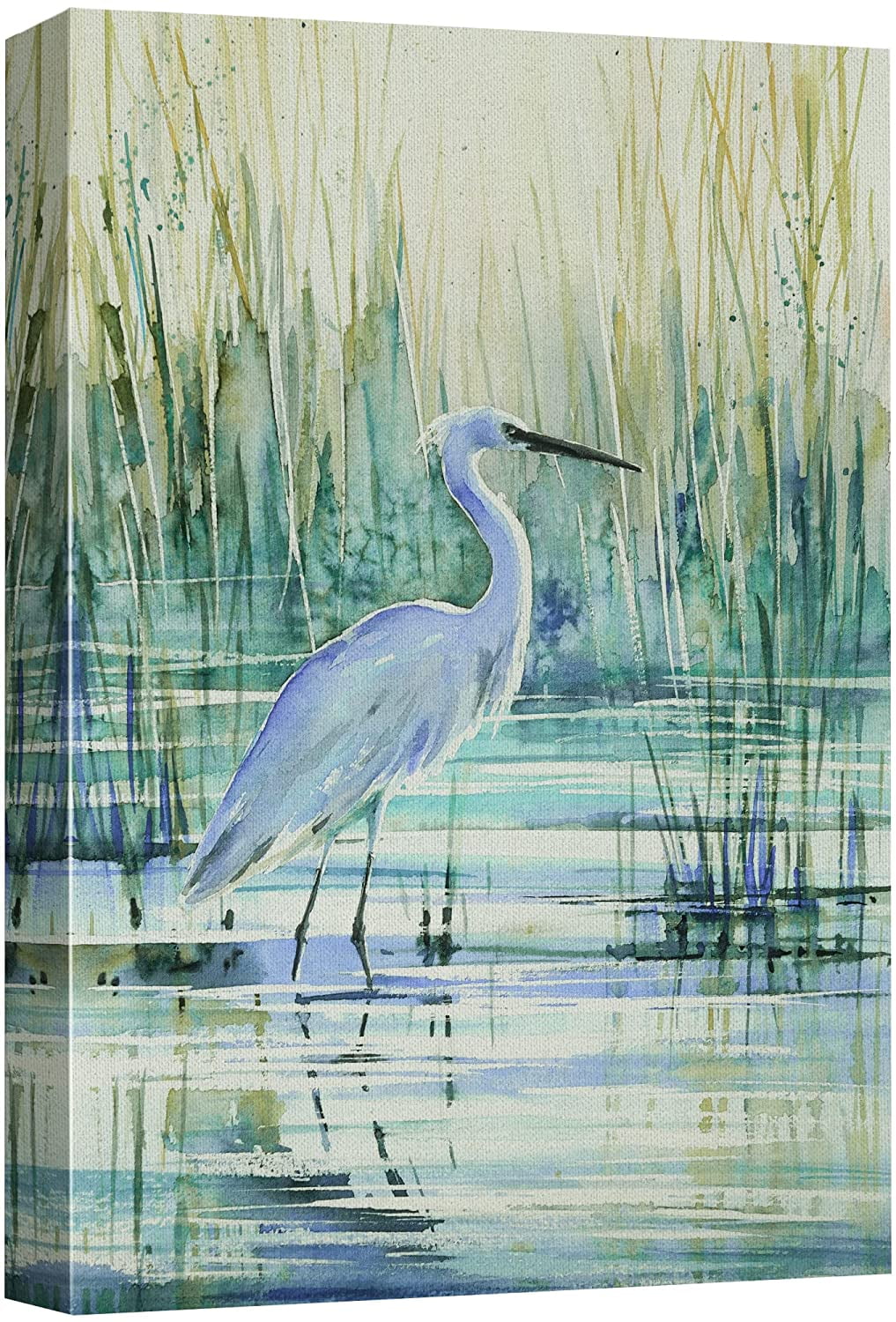 wall26 Canvas Print Wall Art Watercolor Pastel Swamp Crane Bird Nature Wilderness Illustrations ...