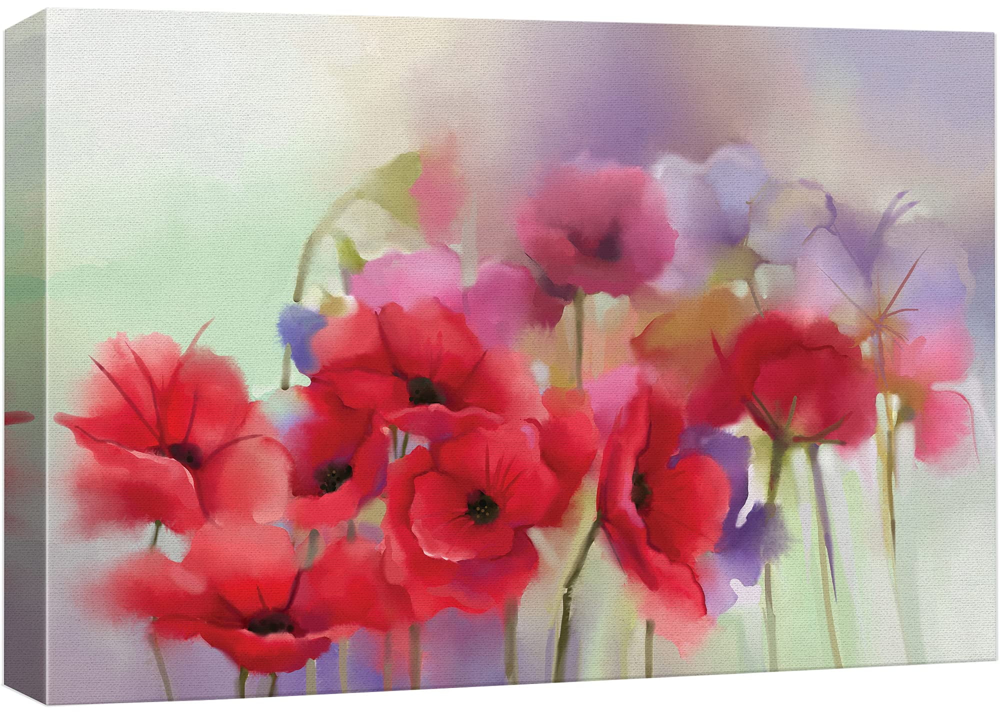 wall26 Canvas Print Wall Art Watercolor Smudge Vibrant Red Daisy Field ...