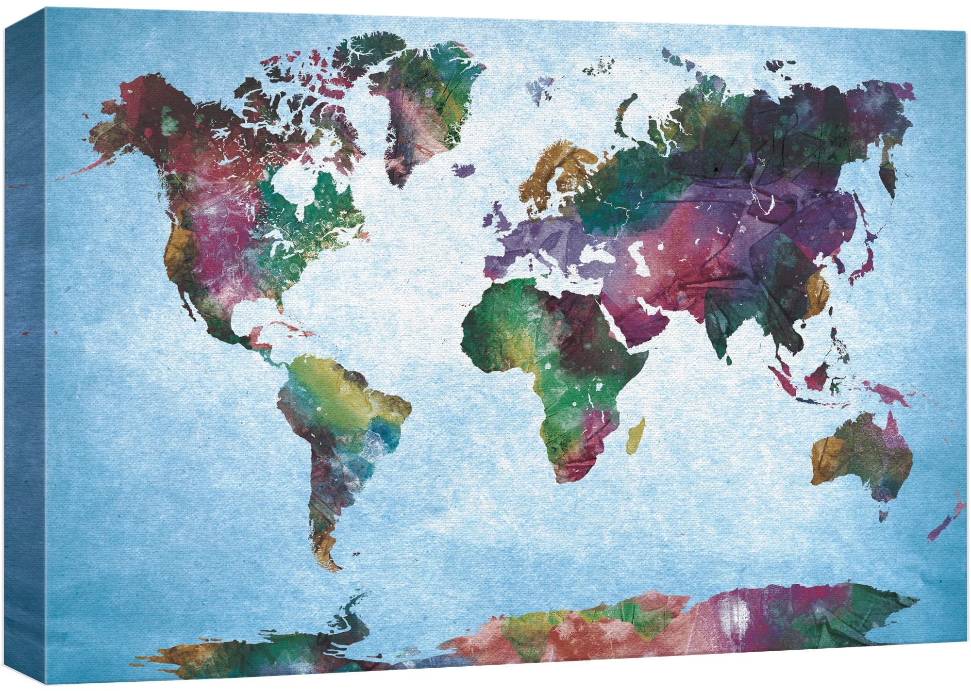 wall26 Canvas Print Wall Art Watercolor Style Green & Purple World Map ...