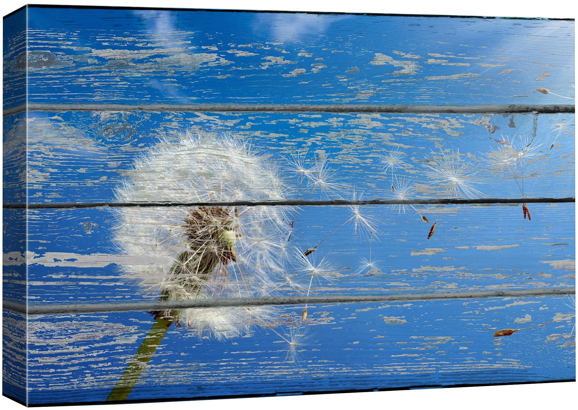 wall26 Canvas Print Wall Art White Dandelion & Blue Sky on Wood Panels ...