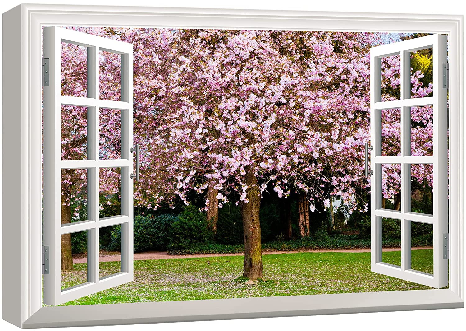 wall26 Canvas Print Wall Art Window View to Blooming Spring Sakura ...