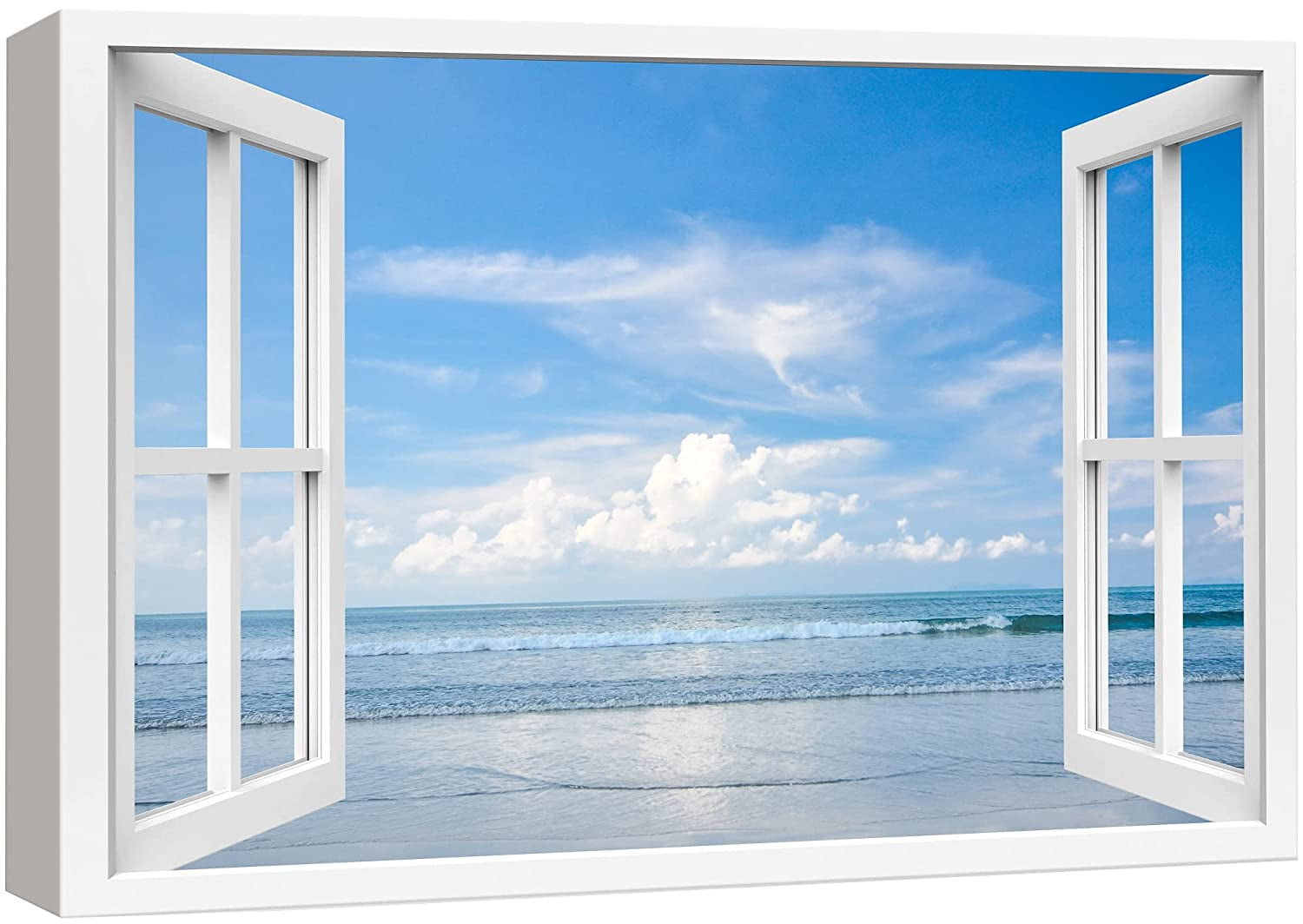 wall26 Canvas Print Wall Art Window View Blue Cloud Sky Ocean Beach ...