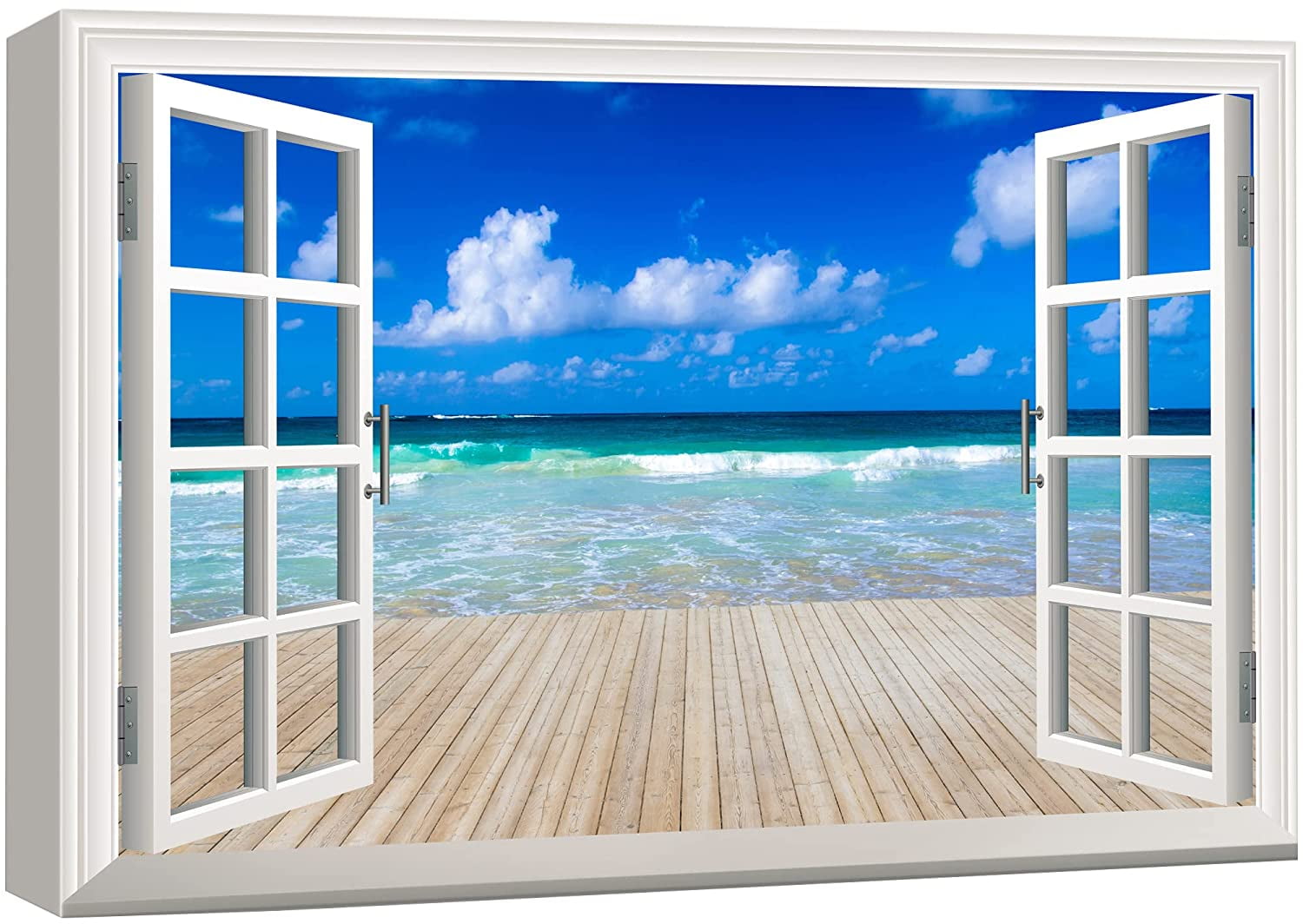 wall26 Canvas Print Wall Art Window View of Blue Sky Over Beach Pier ...