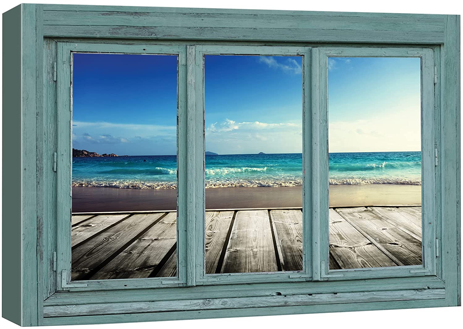 wall26 Canvas Print Wall Art Window View Boardwalk and Ocean Beach ...