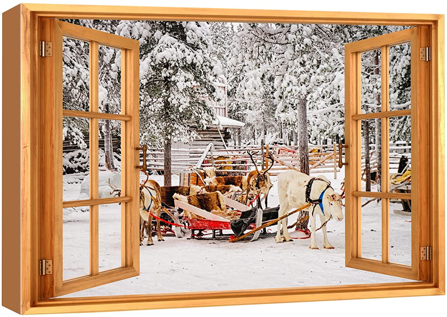 wall26 Canvas Print Wall Art Window View Christmas Reindeer Santa ...