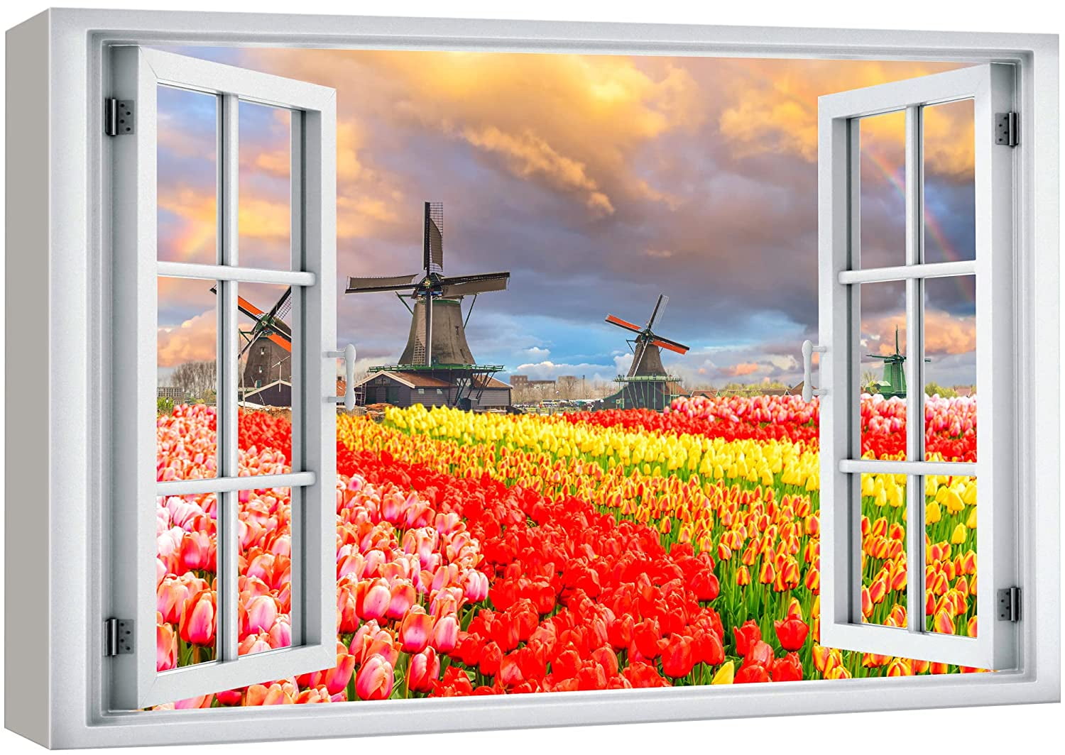 wall26 Canvas Print Wall Art Window View Dutch Netherlands Windmill ...
