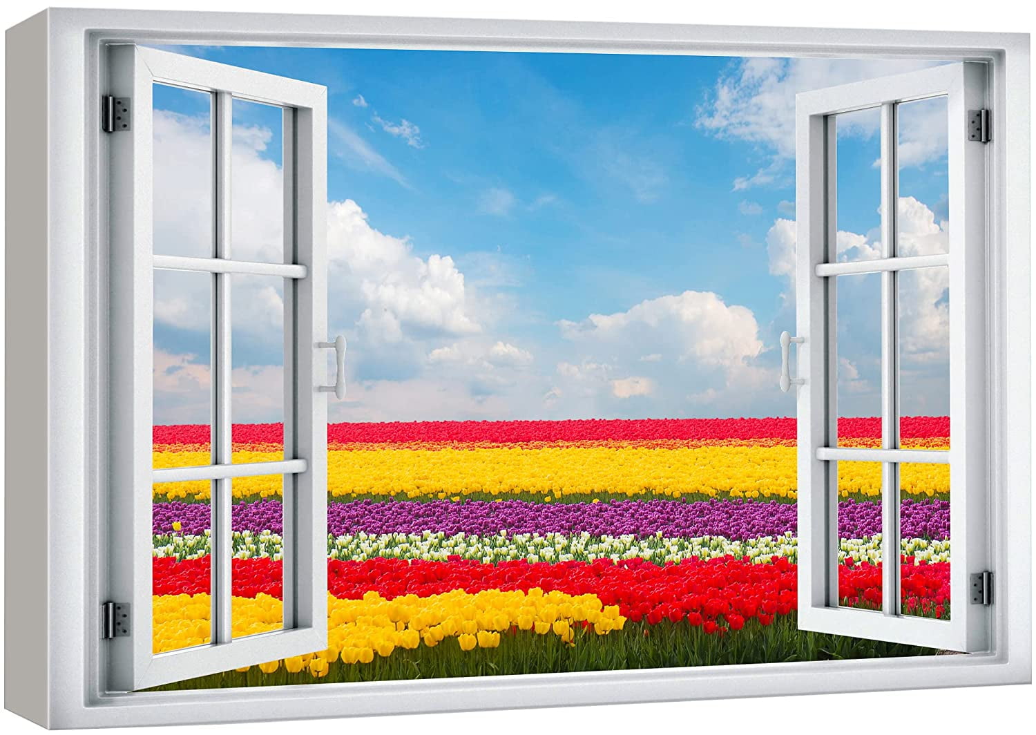 wall26 Canvas Print Wall Art Window View Dutch Rainbow Stripe Floral ...