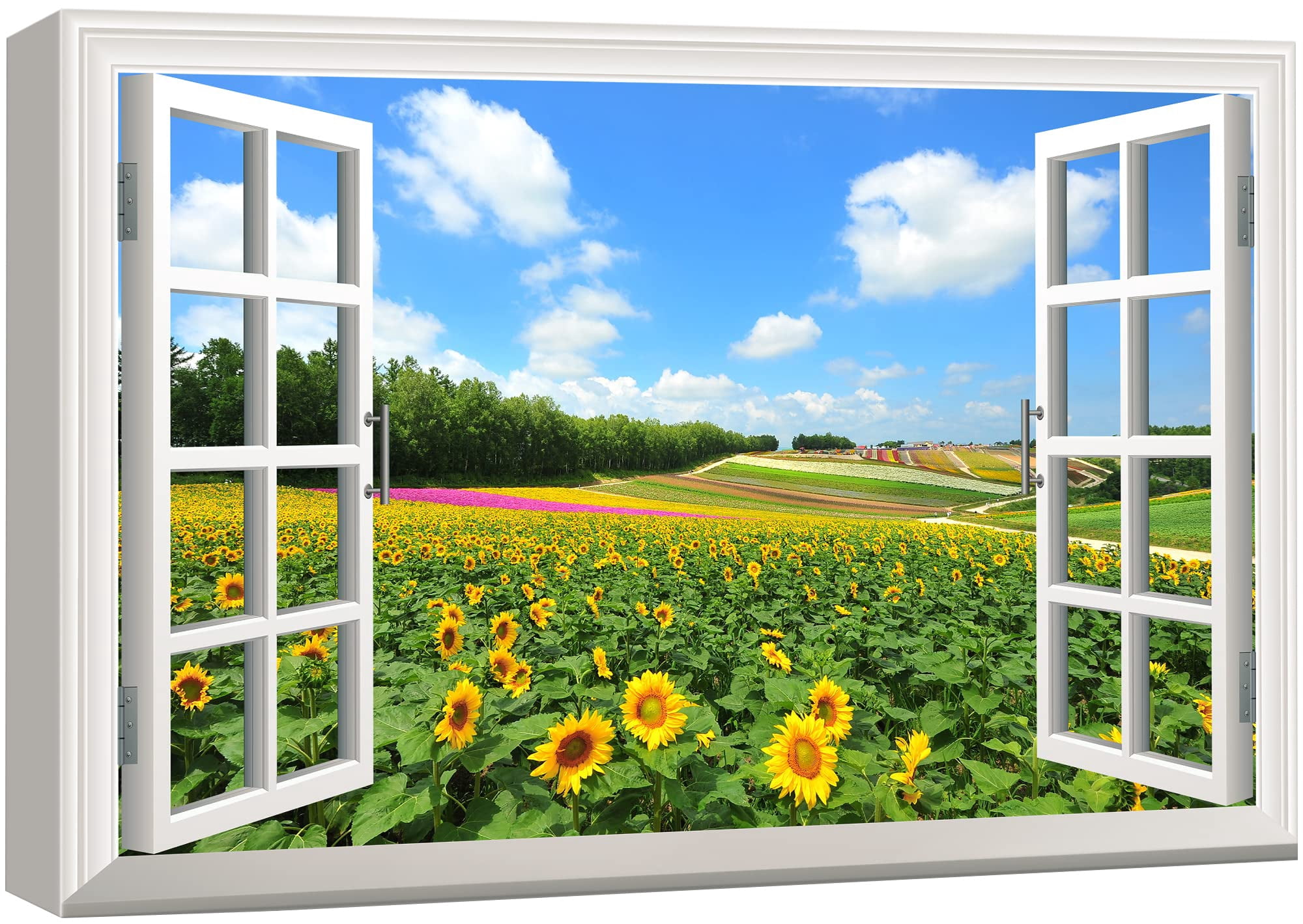 wall26 Canvas Print Wall Art Window View of Dutch Style Sunflower Field ...