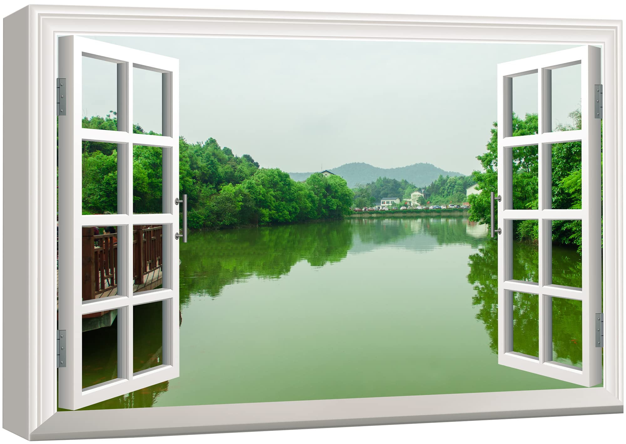 wall26 Canvas Print Wall Art Window View of Forest Lake Clearing Nature ...