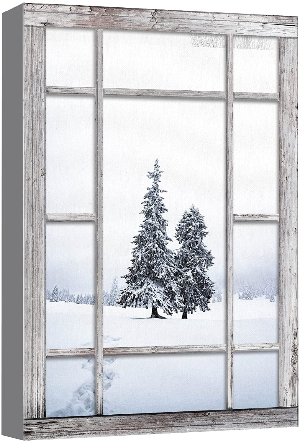 wall26 Canvas Print Wall Art Window View Forest Pine Tree Winter Snow ...