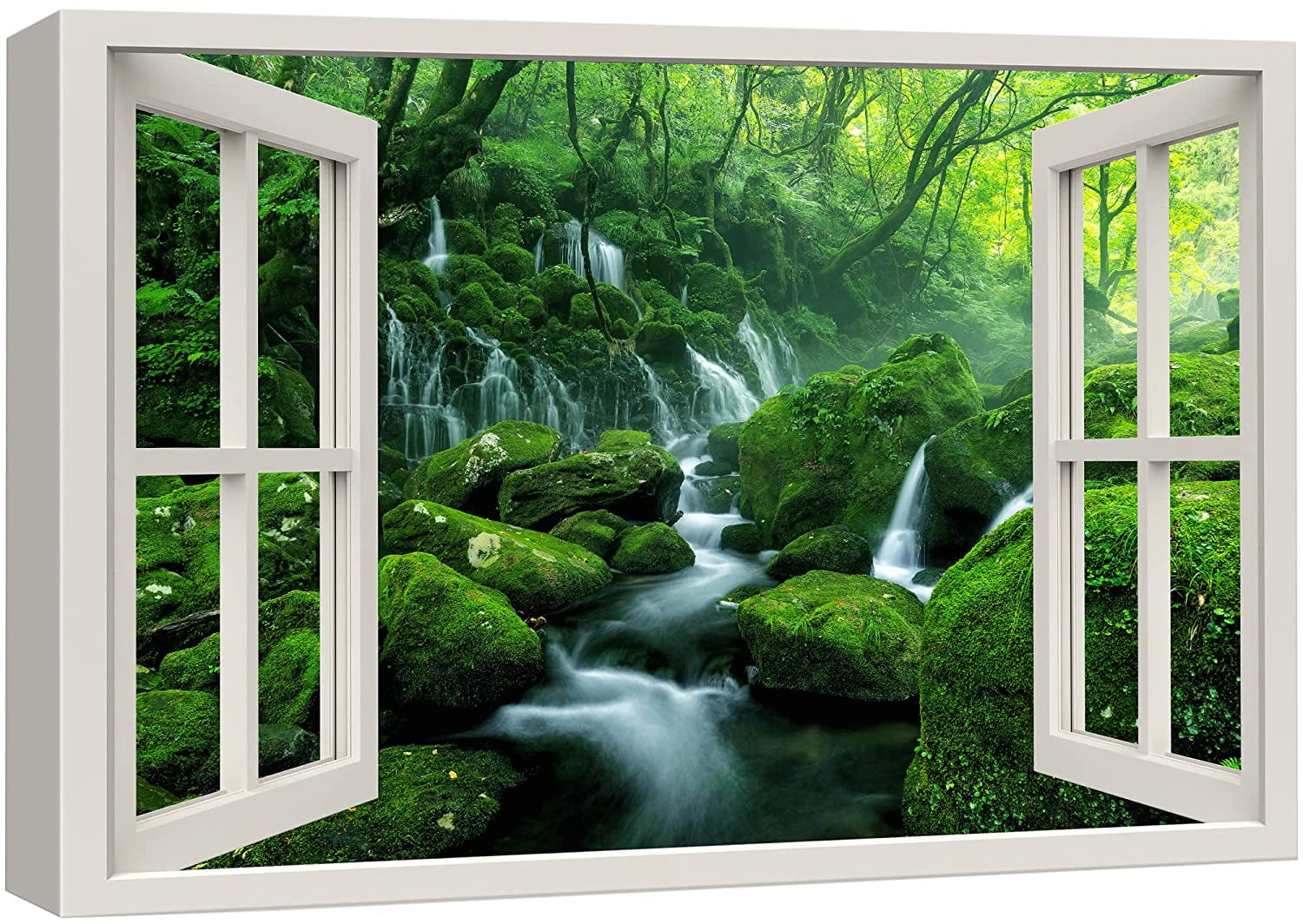 wall26 Canvas Print Wall Art Window View Green Tree Forest River Rapid ...