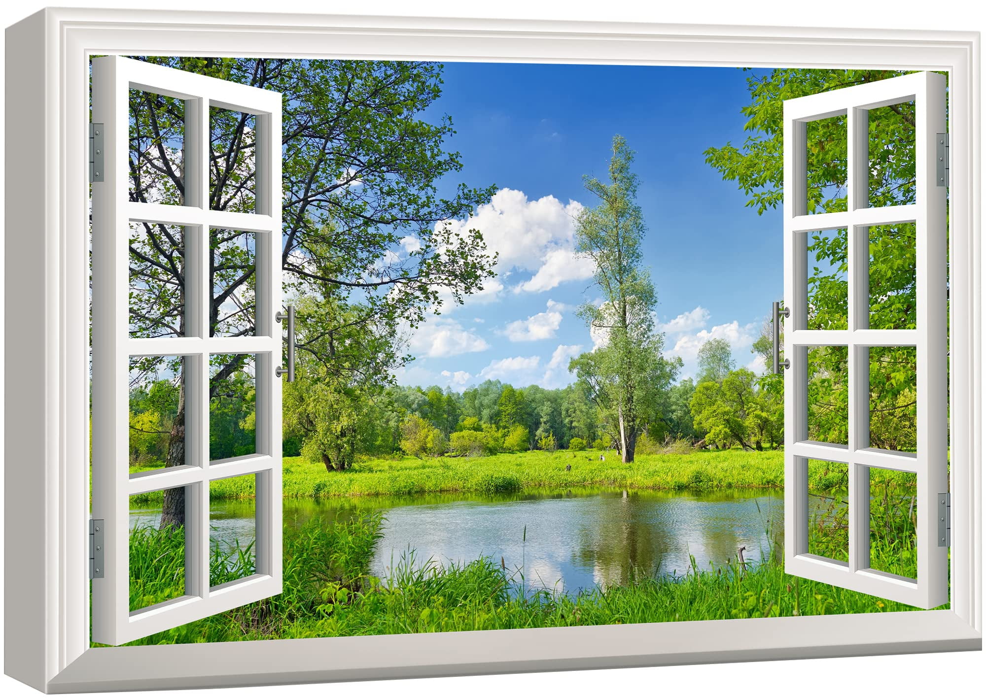 wall26 Canvas Print Wall Art Window View of Lake in The Forest Nature ...