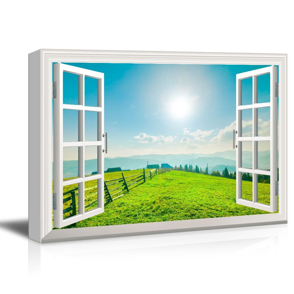 wall26 Canvas Print Wall Art Window View Landscape Green Forest Meadow ...