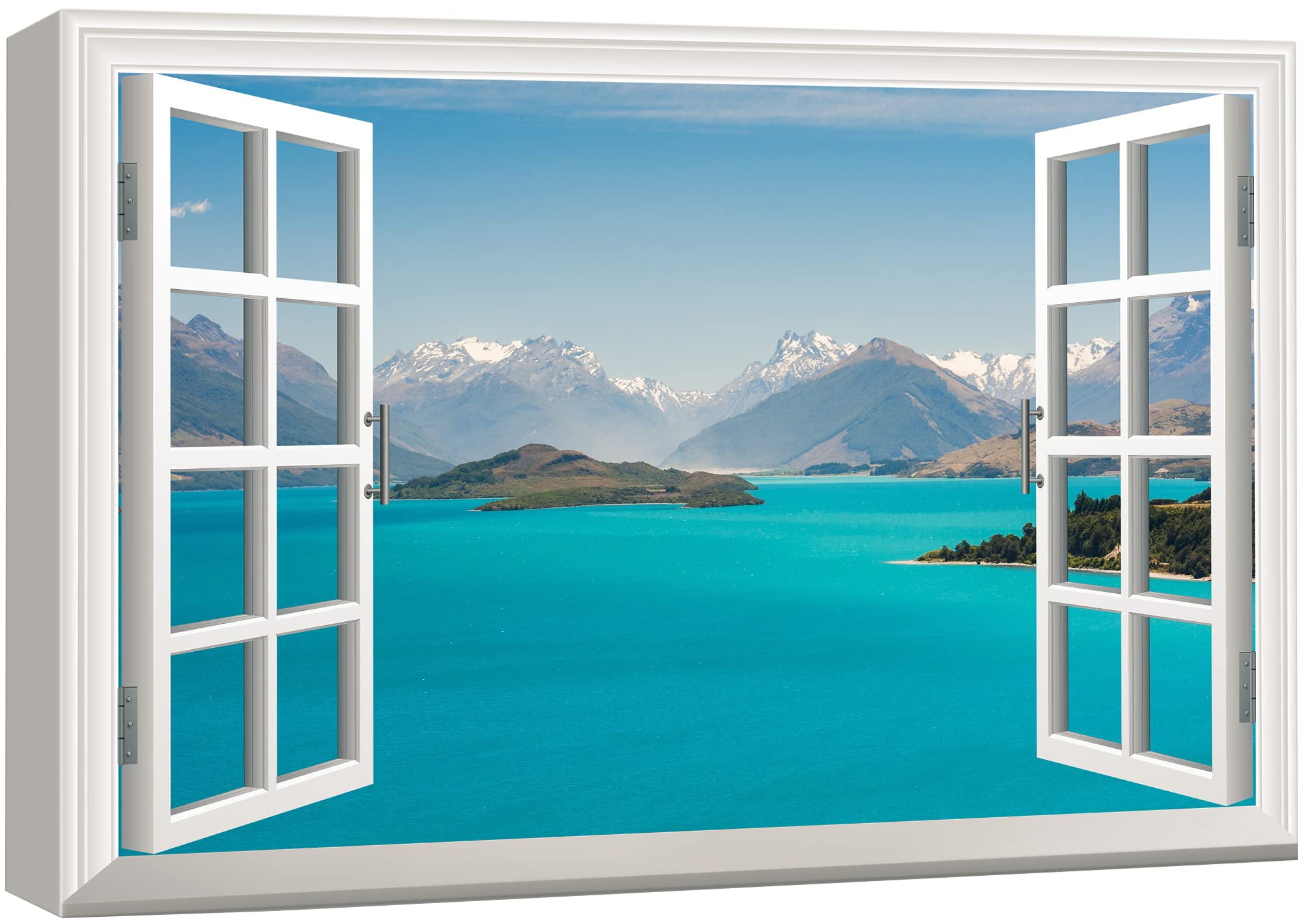 wall26 Canvas Print Wall Art Window View Landscape Ocean & Mountain ...