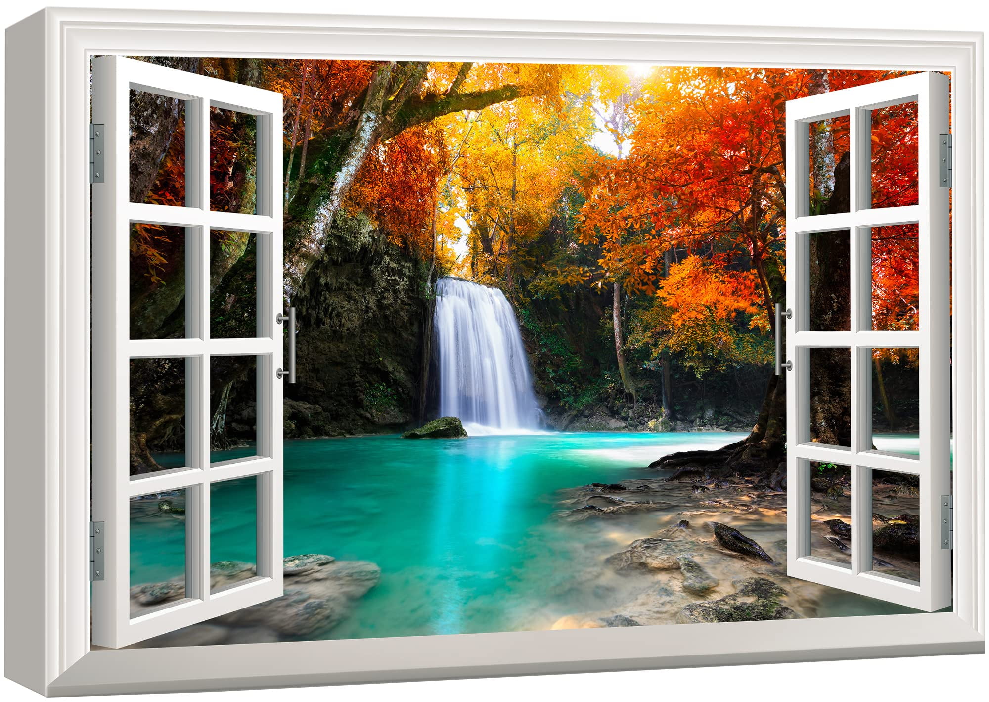 wall26 Canvas Print Wall Art Window View Landscape Orange Fall ...