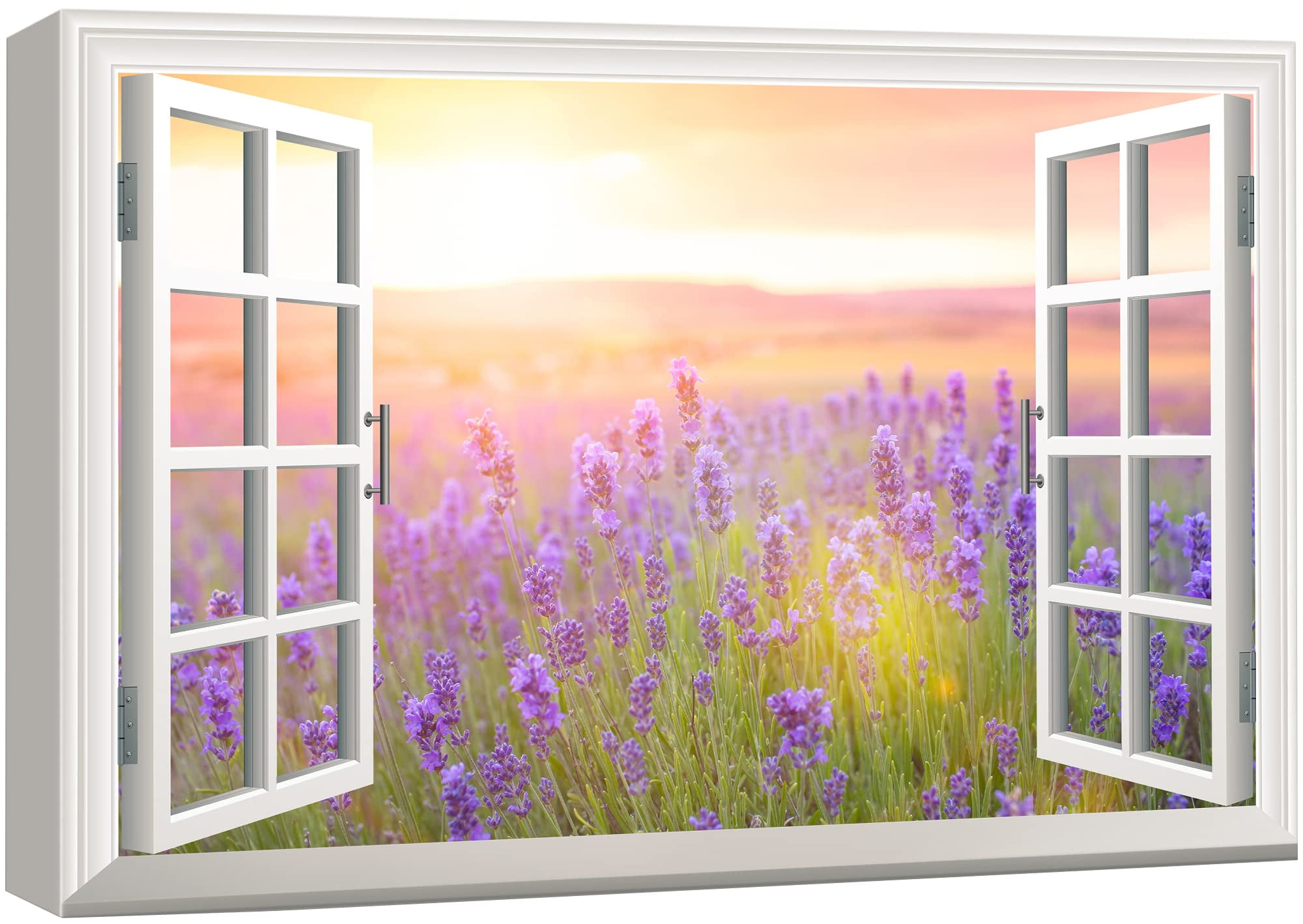 wall26 Canvas Print Wall Art Window View of Lavender Flowers at Sunset ...